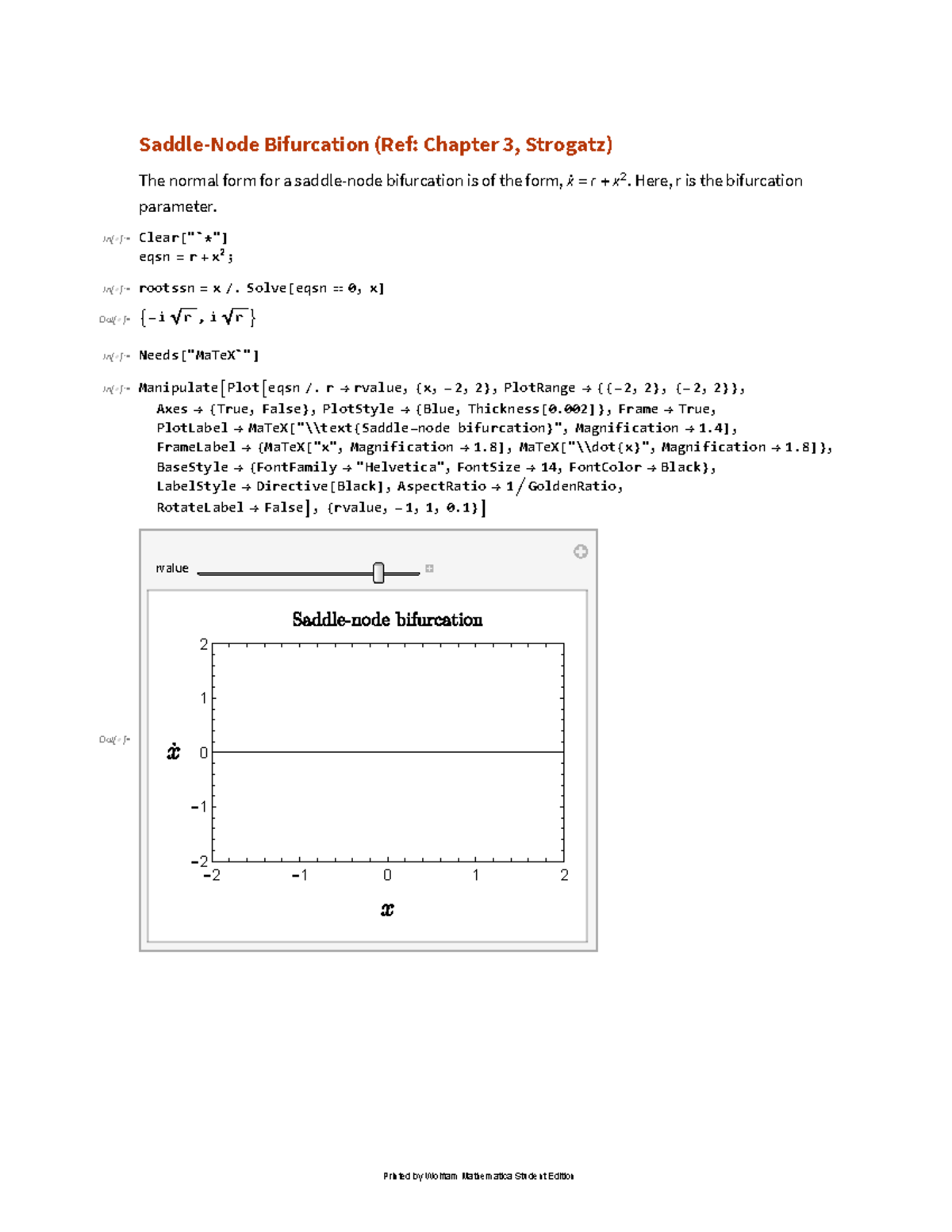 D1s2 1d Bifurcations Wolfram Mathematica Practice Notes Saddle Node Bifurcation Ref