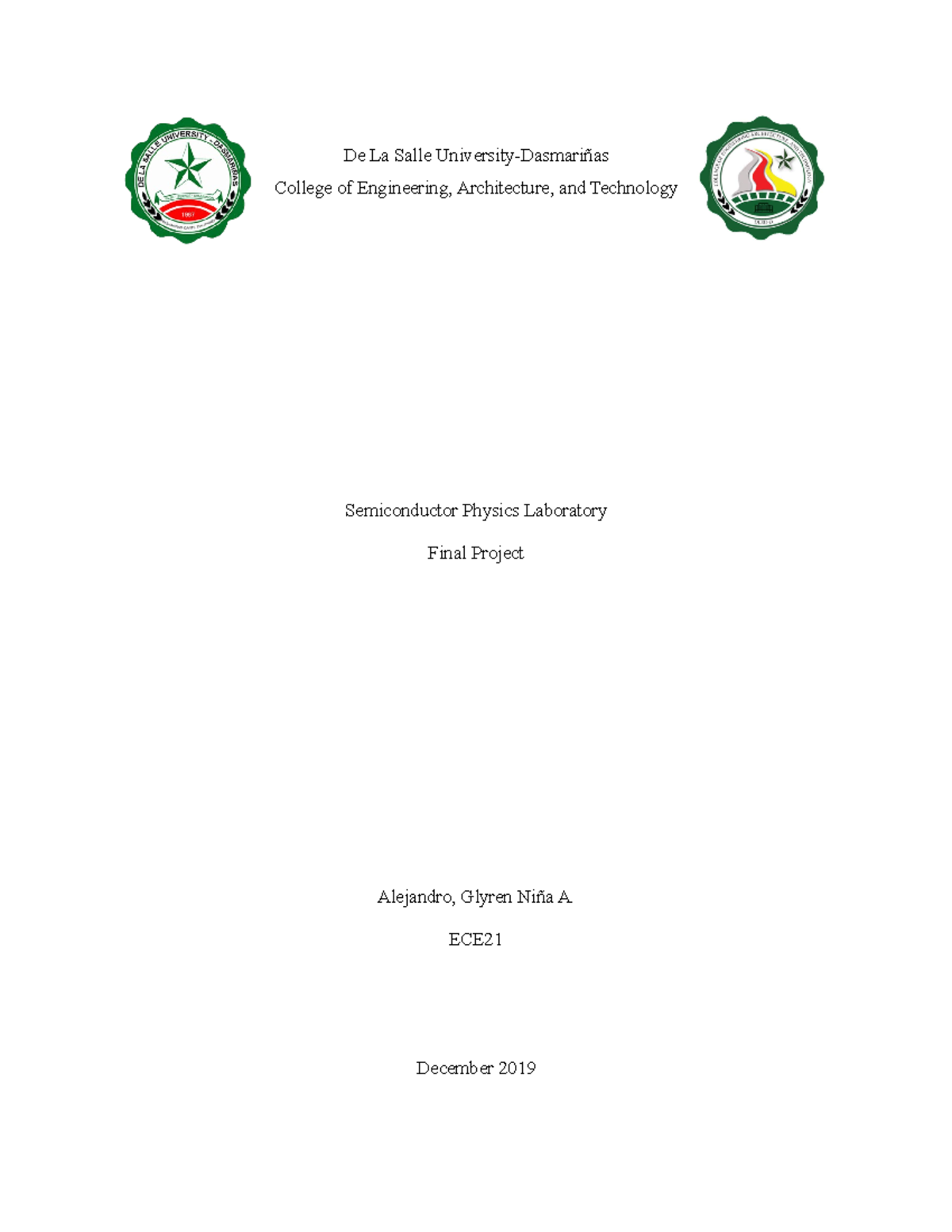 Semicon Lab Final Task Summary Fundamentals Of Electromagnetics With Matlab De La Salle