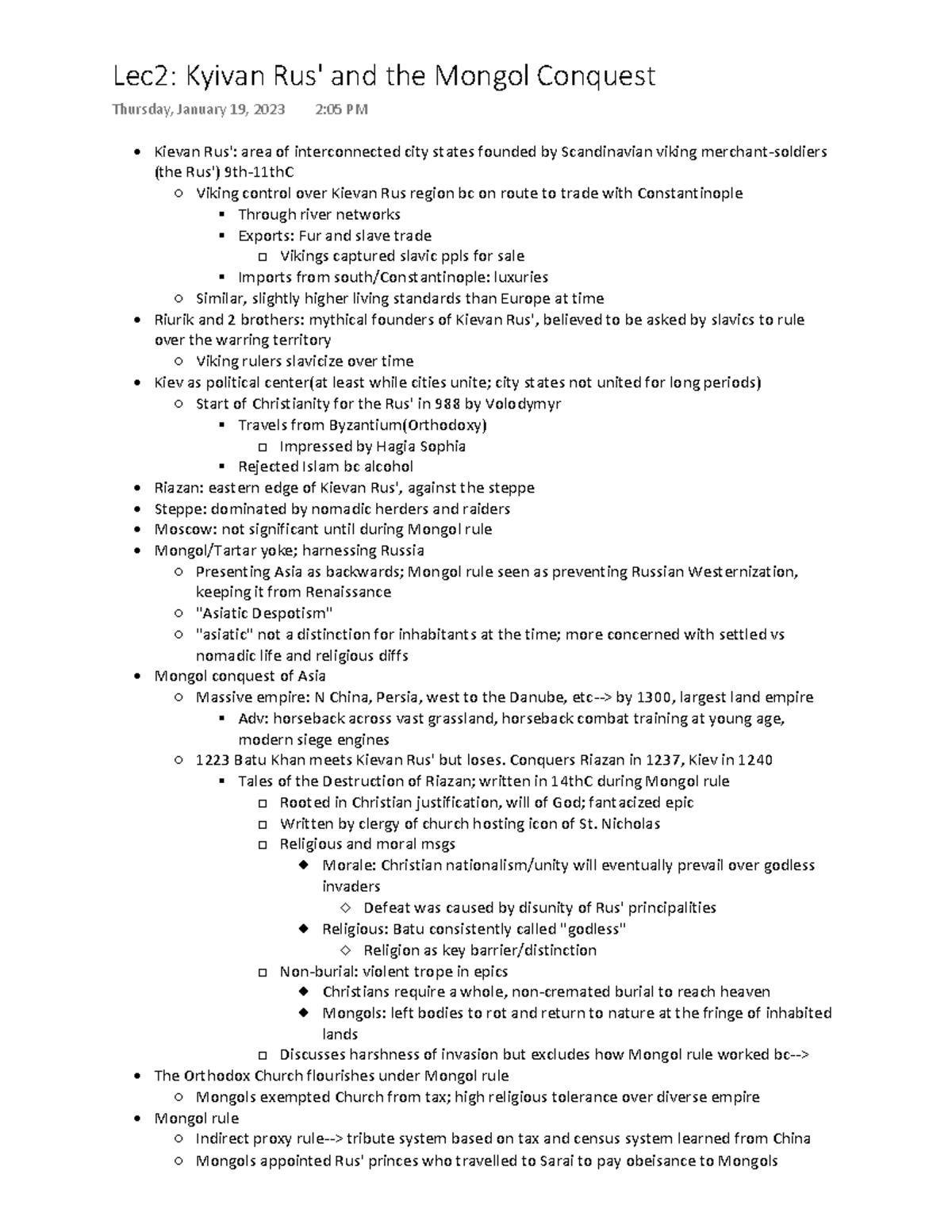 Ealc134lec2 - lecture 2 notes, Edward Tyerman - Kievan Rus': area of ...