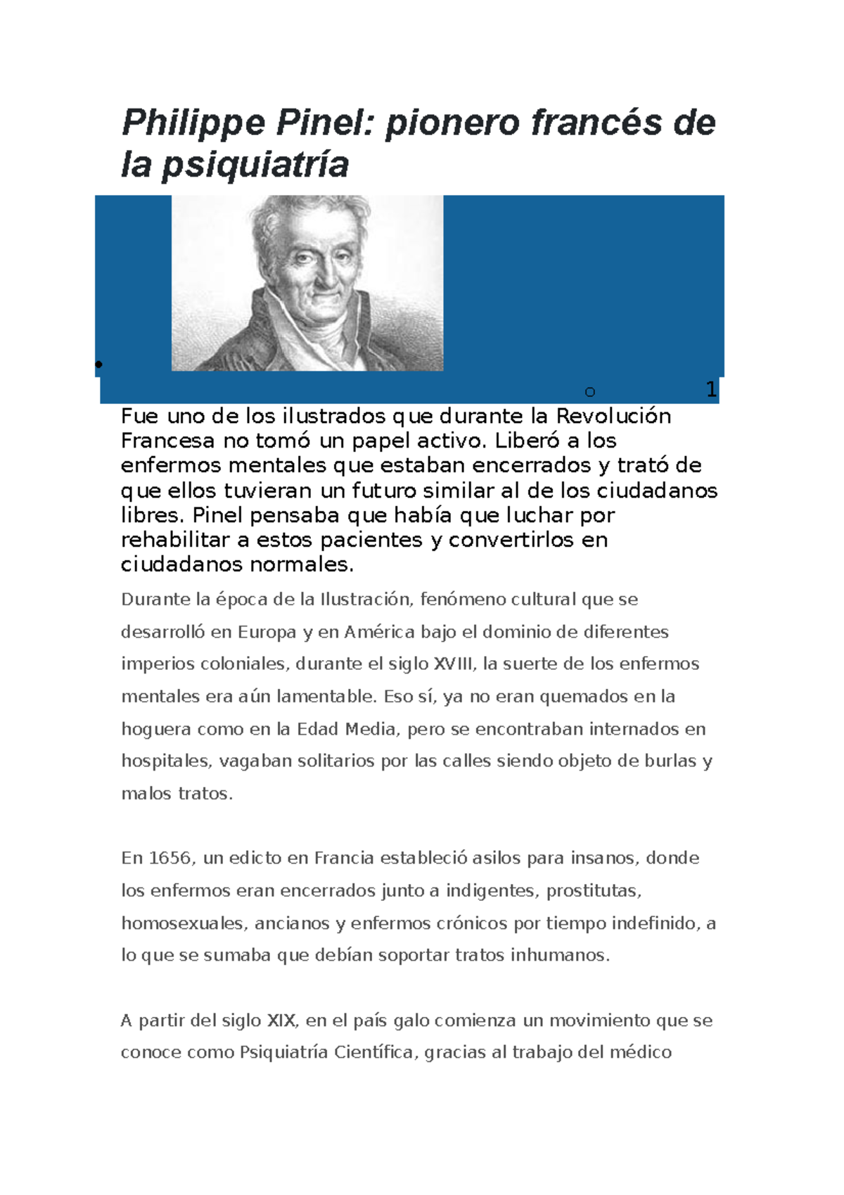 Philippe Pinel - primer parcial - Philippe Pinel: pionero francés de la ...