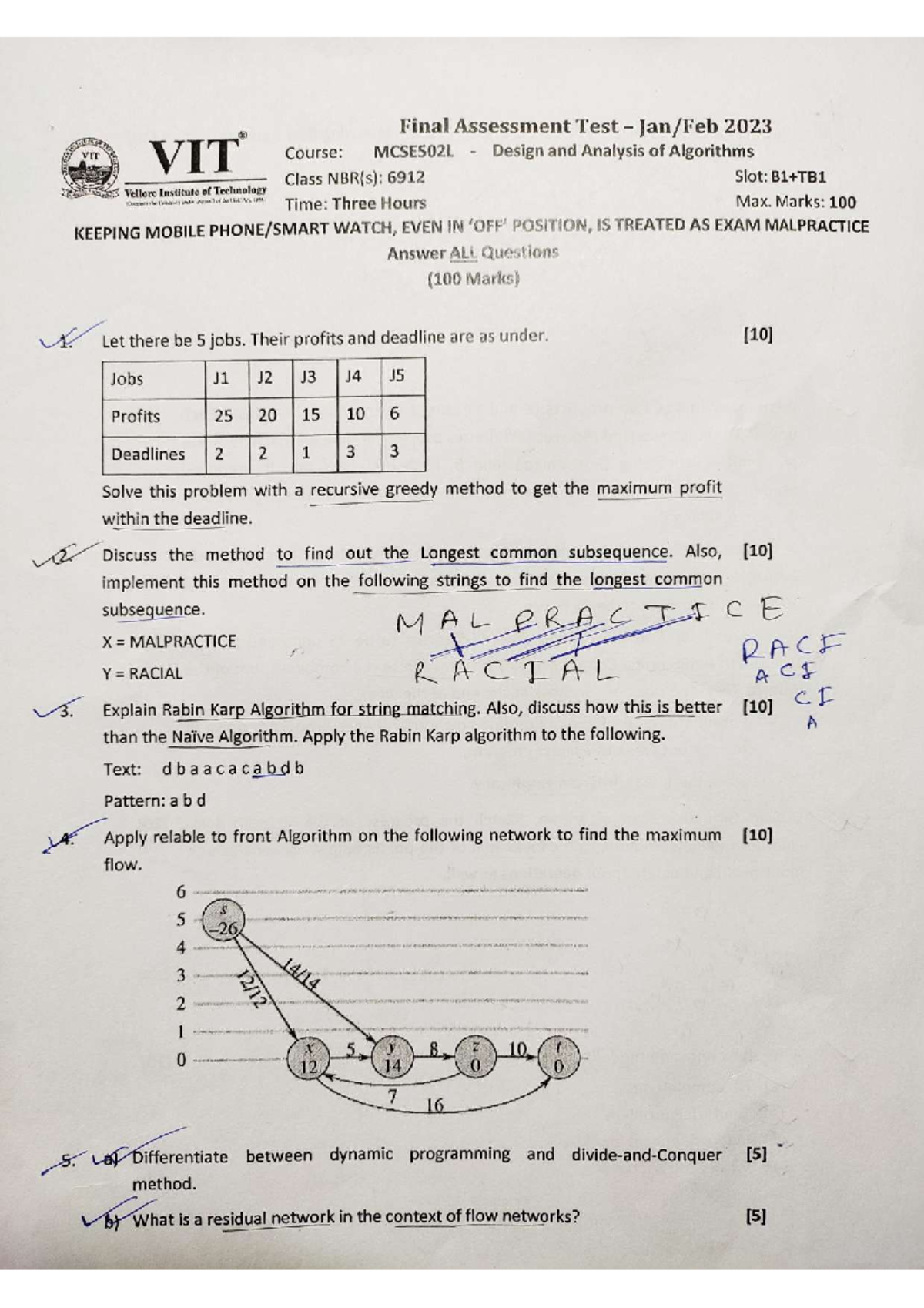 DAA FAT PART-1 - FAT Question paper - Design and Analysis of Algoritms ...