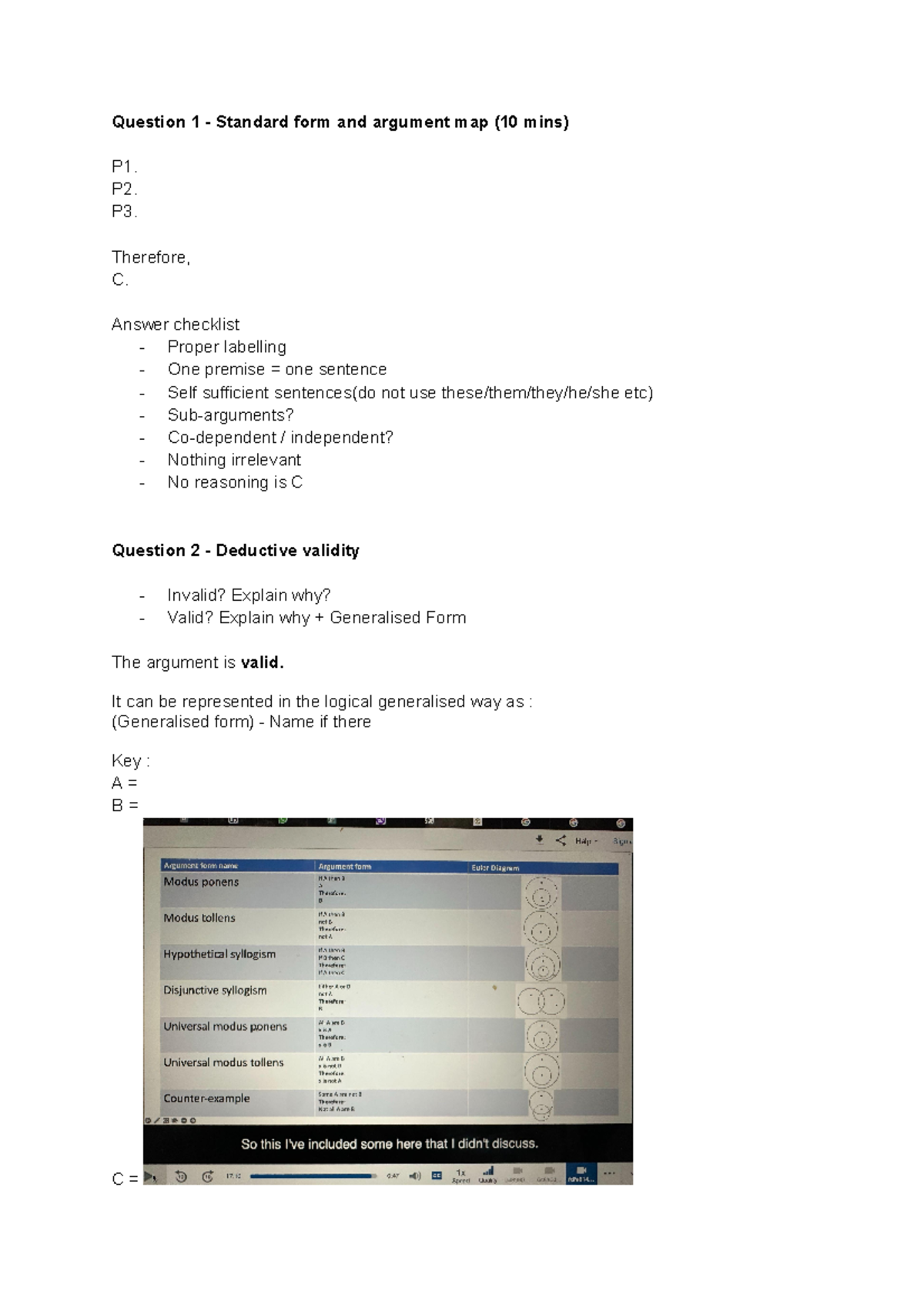 CT final EXAM notes - Question 1 - Standard form and argument map (10 ...
