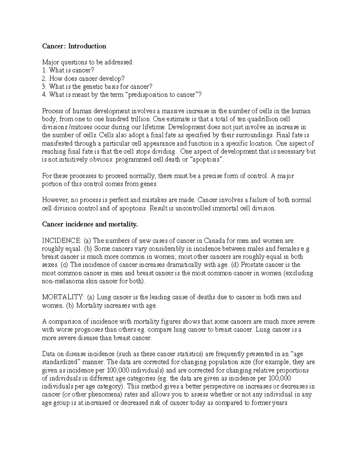 Cancer+Summary - Cancer research summary - Cancer: Introduction Major ...