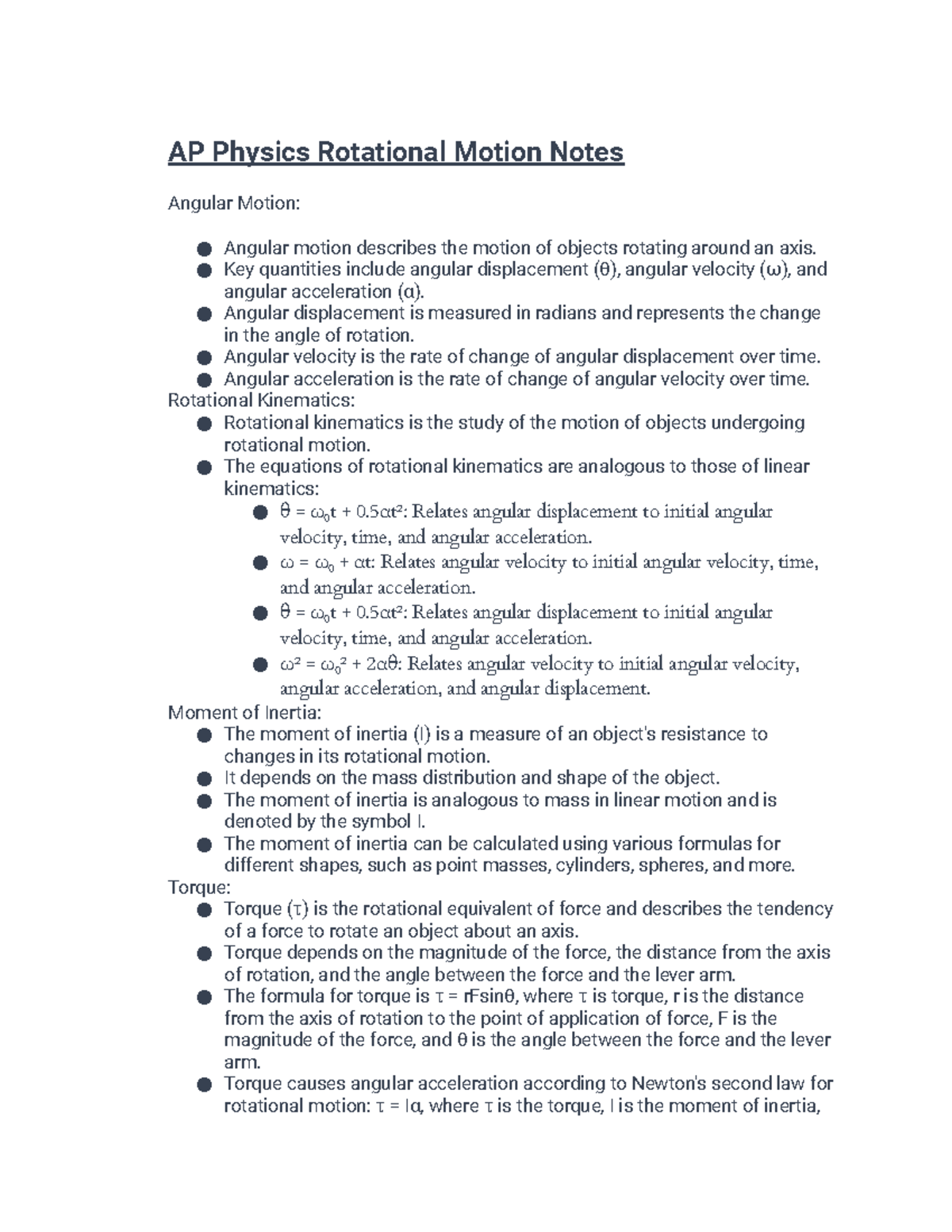 AP Physics Rotational Motion Notes - AP Physics Rotational Motion Notes ...