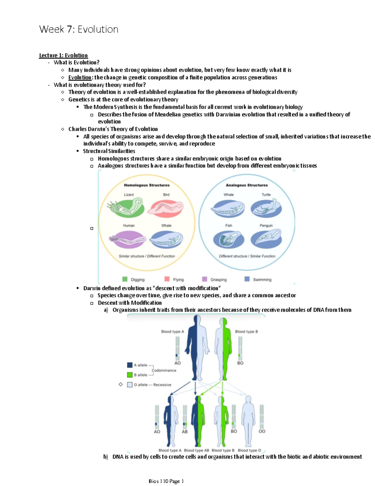 Bios 110 Week 7 pt 2 - Bios 110 Cells and Organism Notes - Lecture 1 ...