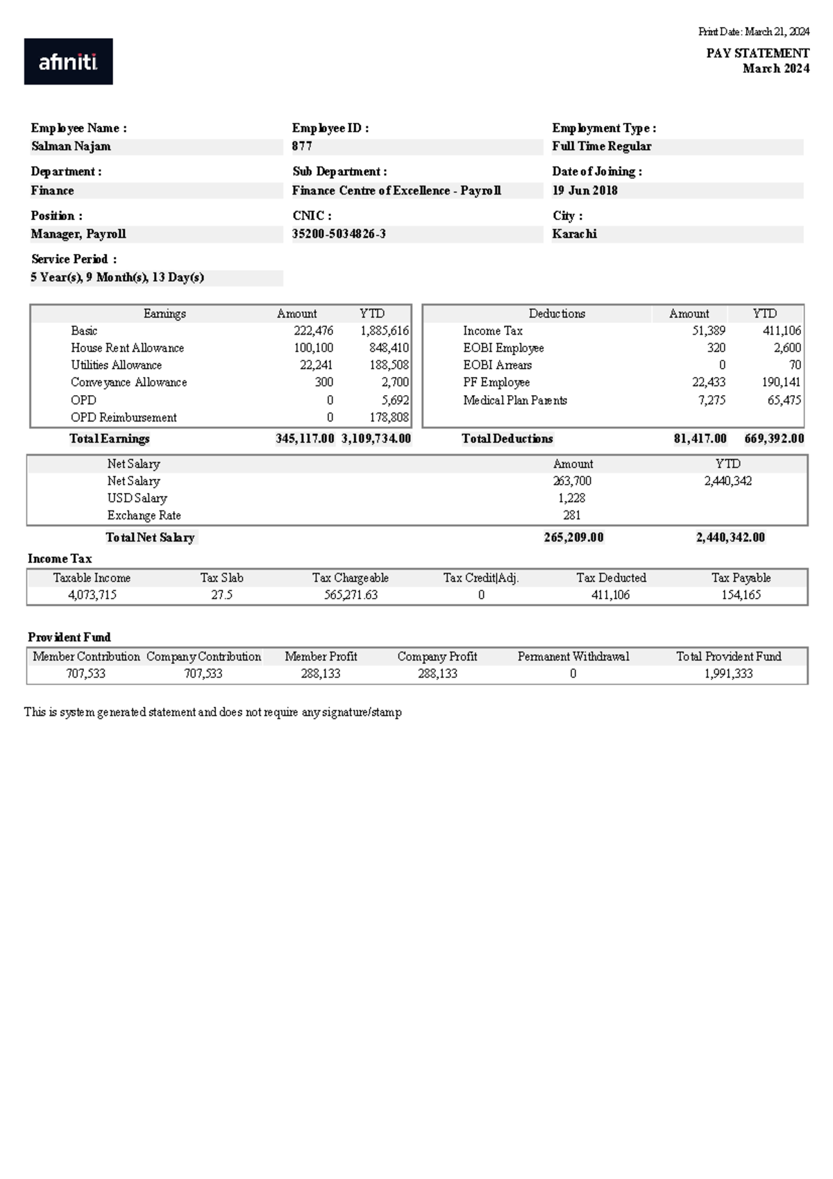 Pay Stub March - Print Date: March 21, 2024 PAY STATEMENT March 2024 ...