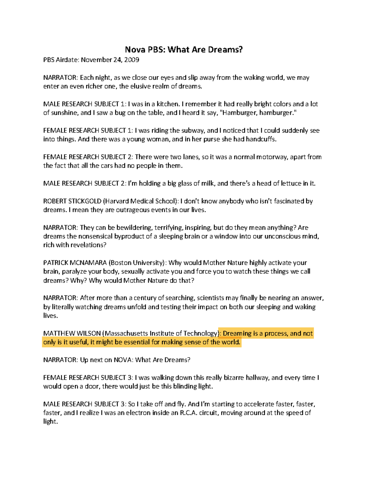 Nova PBS - This video was transcribed - Nova PBS: What Are Dreams? PBS ...