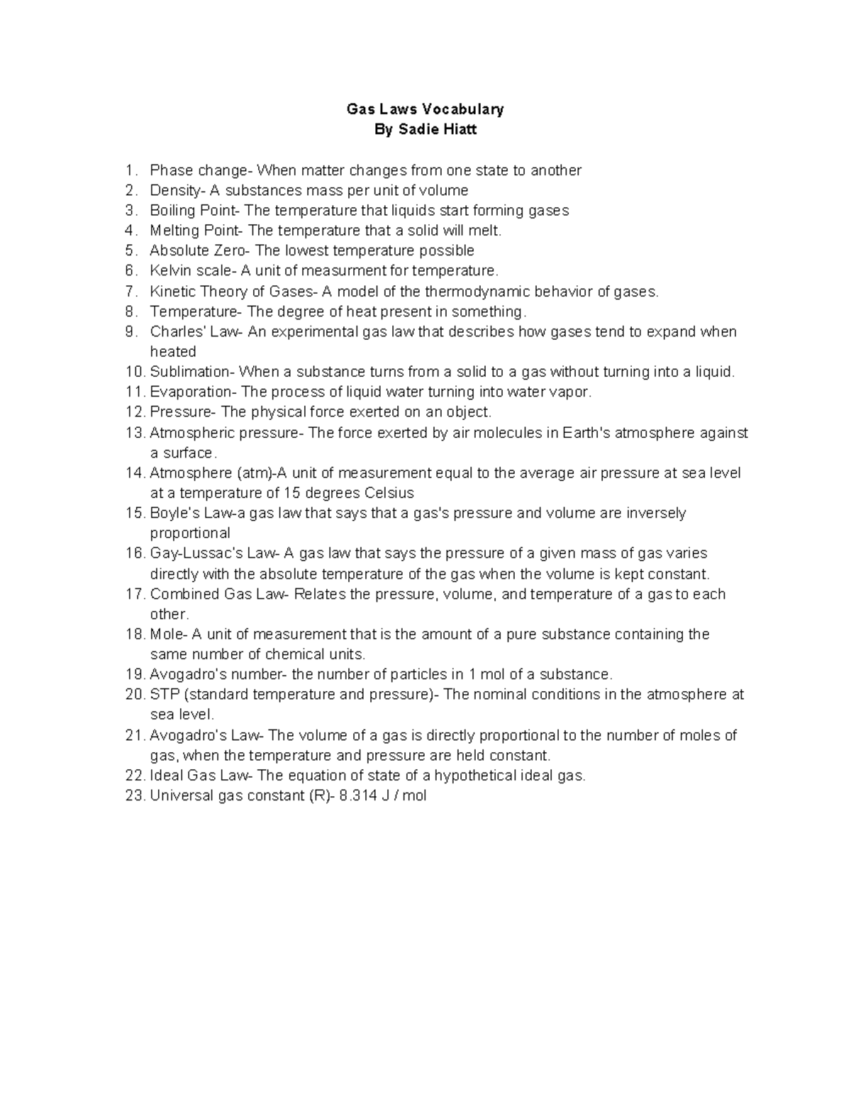 Gas Laws Vocabulary - gqewasredtfyguh - Gas Laws Vocabulary By Sadie ...