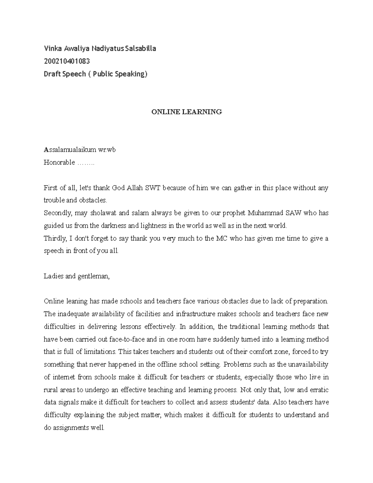 assignment pub. speaking - Vinka Awaliya Nadiyatus Salsabilla ...