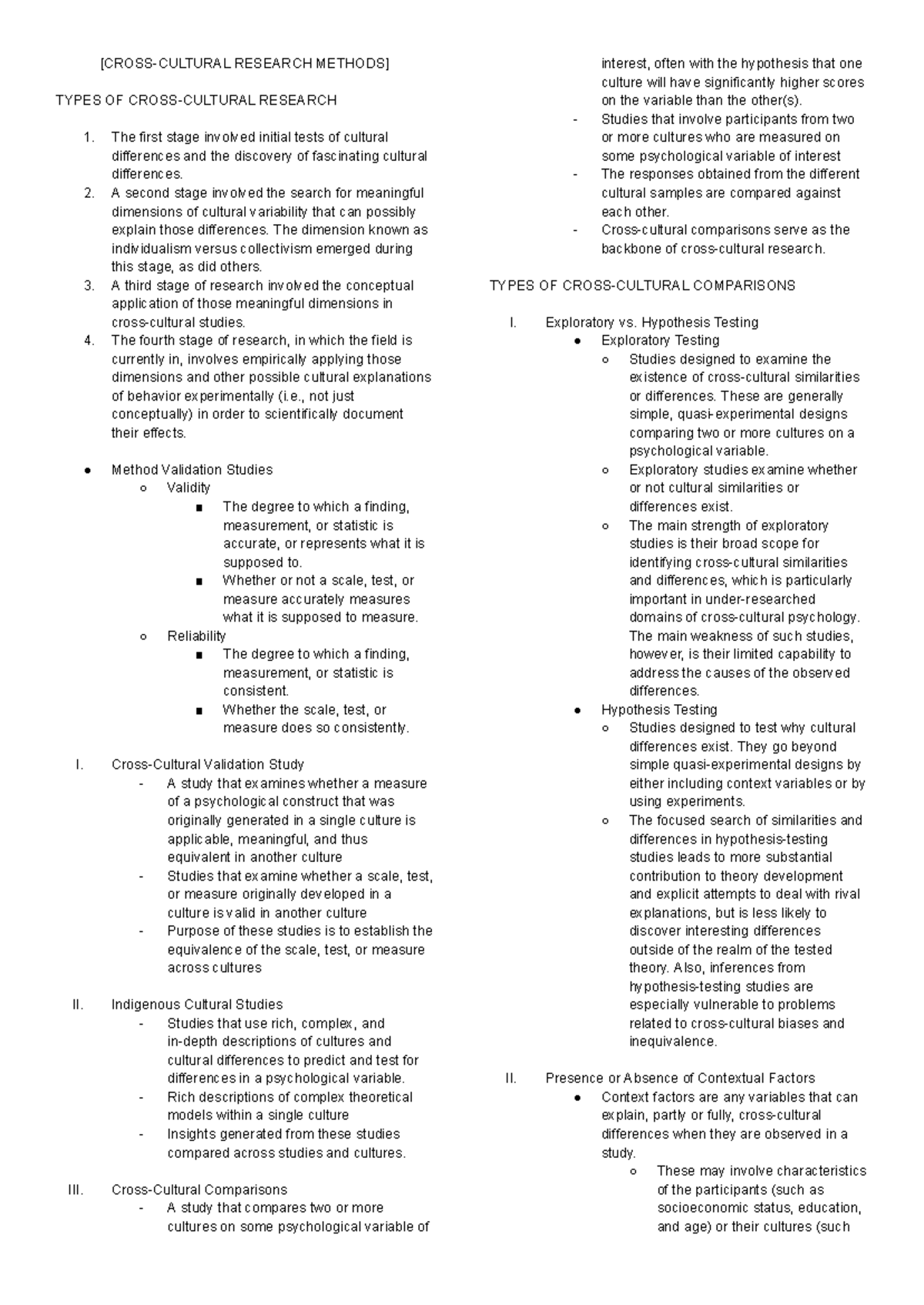 [109 Notes] Week 3 - Week 3 - [CROSS-CULTURAL RESEARCH METHODS] TYPES ...