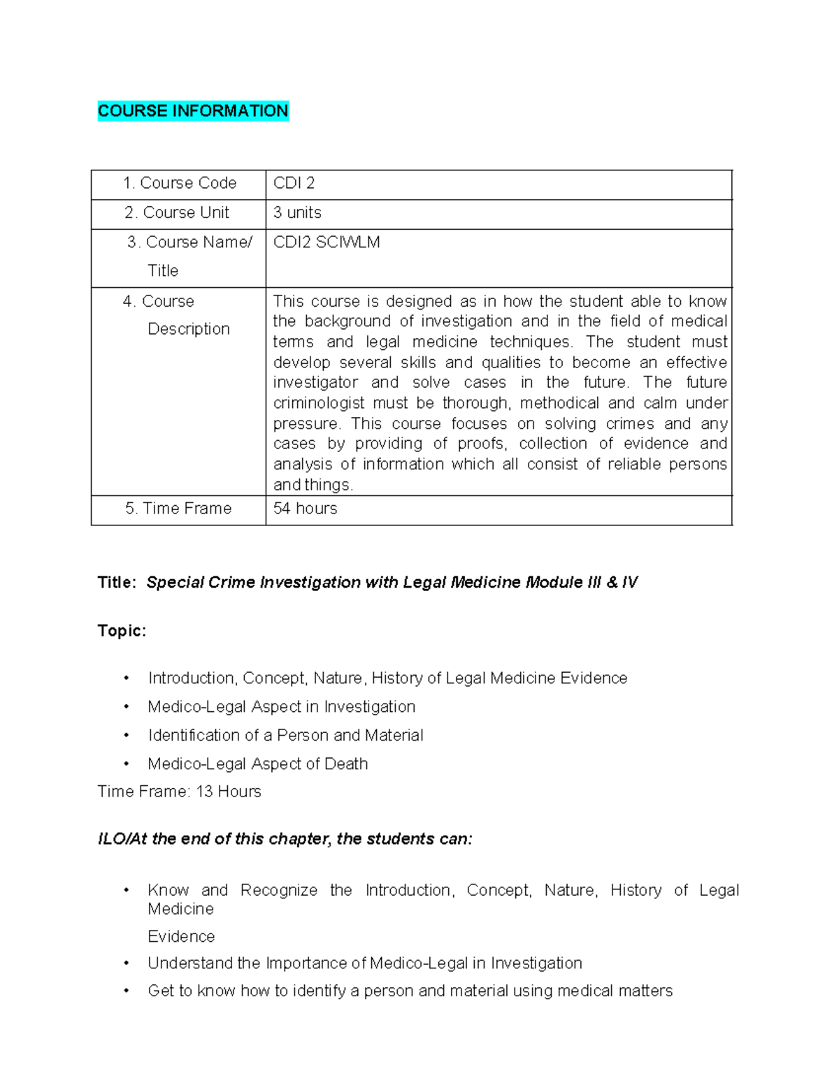 CDI 2 2 - Its helps a alot. - COURSE INFORMATION Course Code CDI 2 2 ...