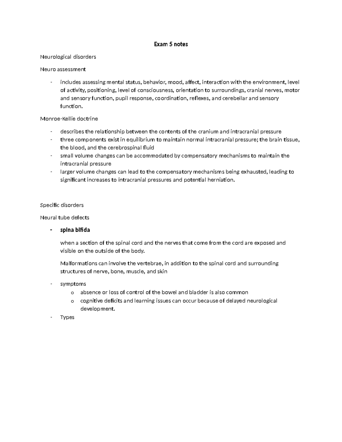 Exam 5 notes - Exam 5 notes Neurological disorders Neuro assessment ...