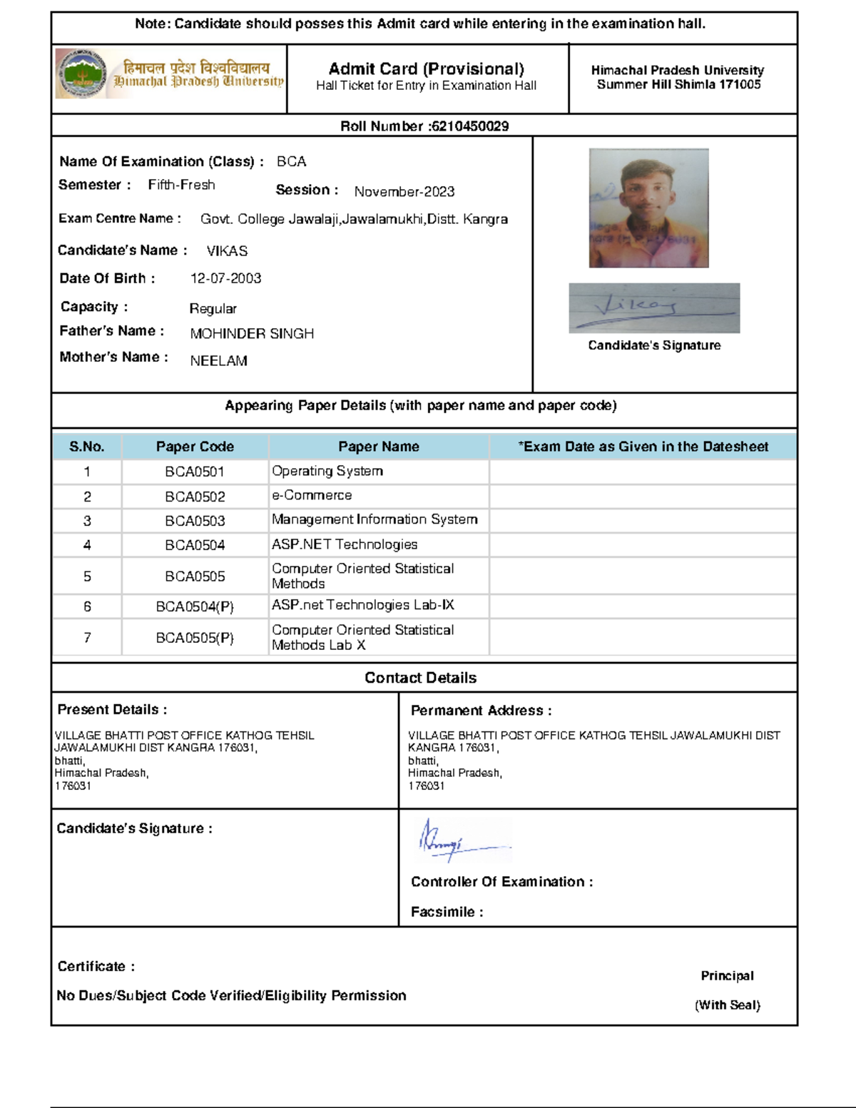 Admit Card - Summary Corporate and I love you - Note: Candidate should ...