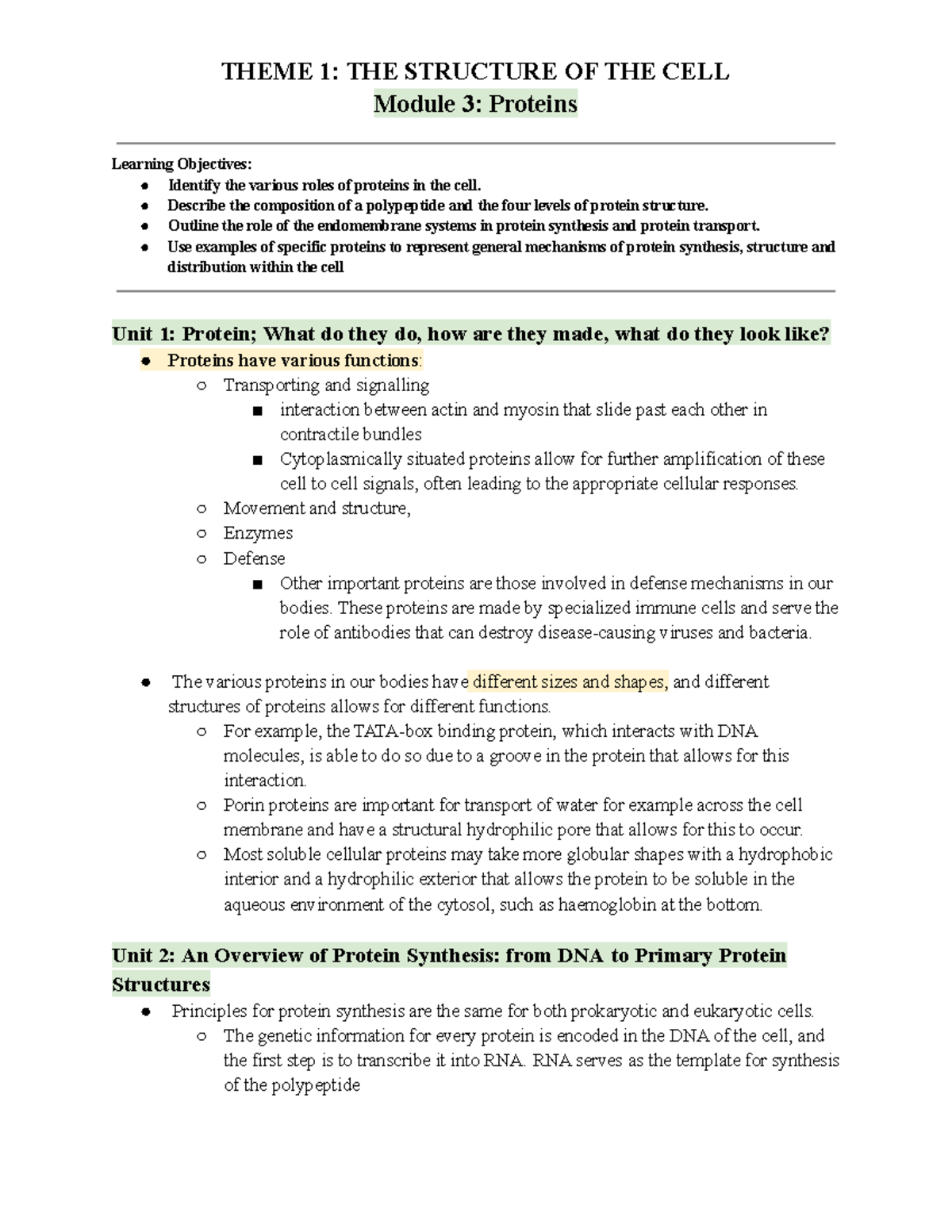 Biology 1A03 T1M3 - Lecture notes Theme 1 Module 3 - THEME 1: THE ...