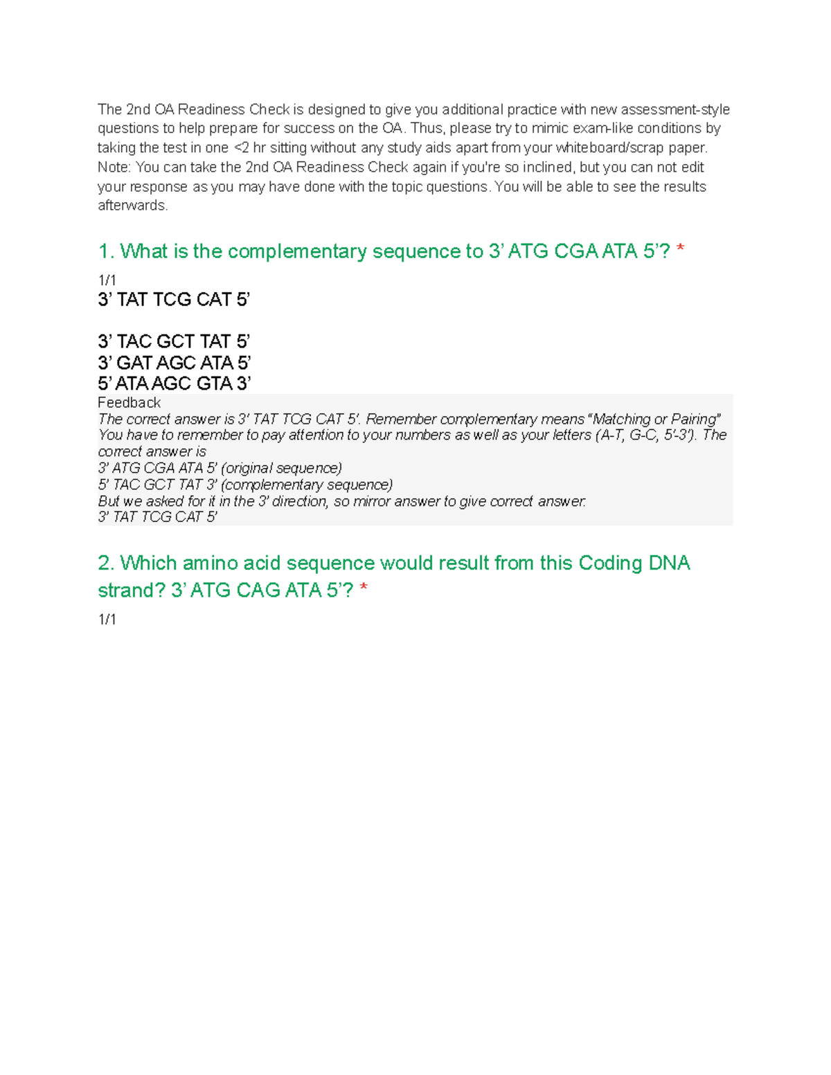 2nd OA - Assignment - The 2nd OA Readiness Check is designed to give you additional practice ...