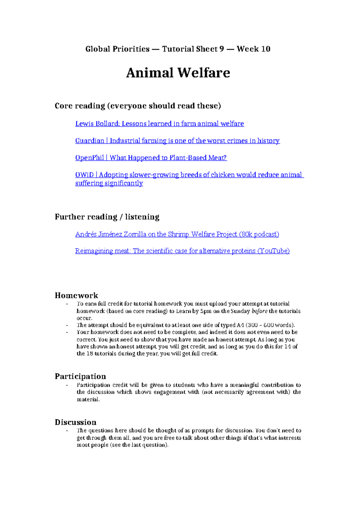 GP - L9 Week 10 - Tutorial sheet - Questions - Global Priorities ...