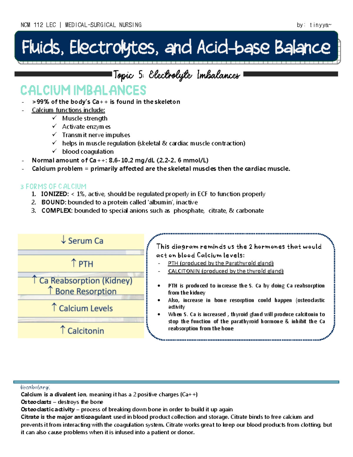 Topic 5 - Calcium Imbalances - NCM 112 LEC | MEDICAL-SURGICAL NURSING ...