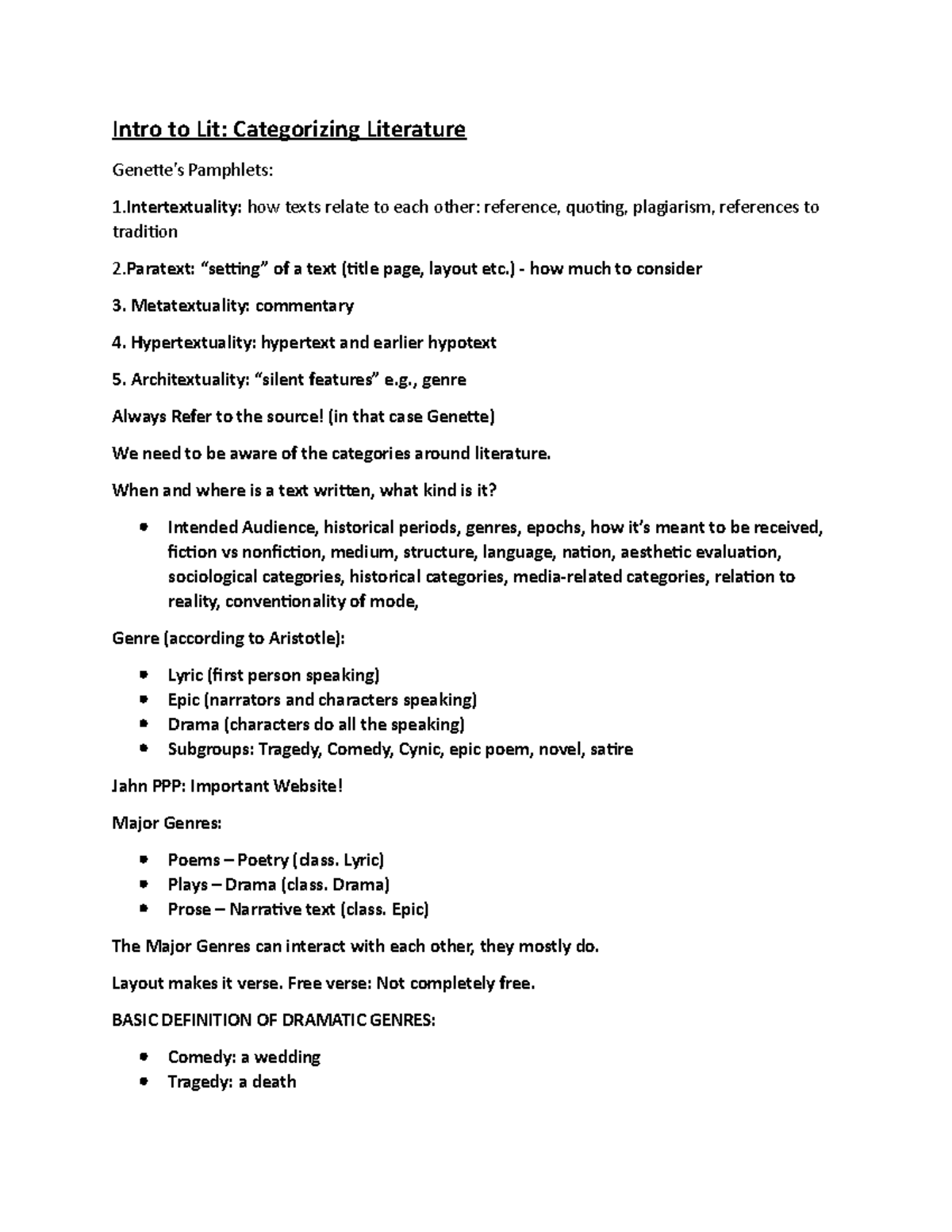 Intro to Lit - Zusammenfassung Core Curriculum English Literature ...