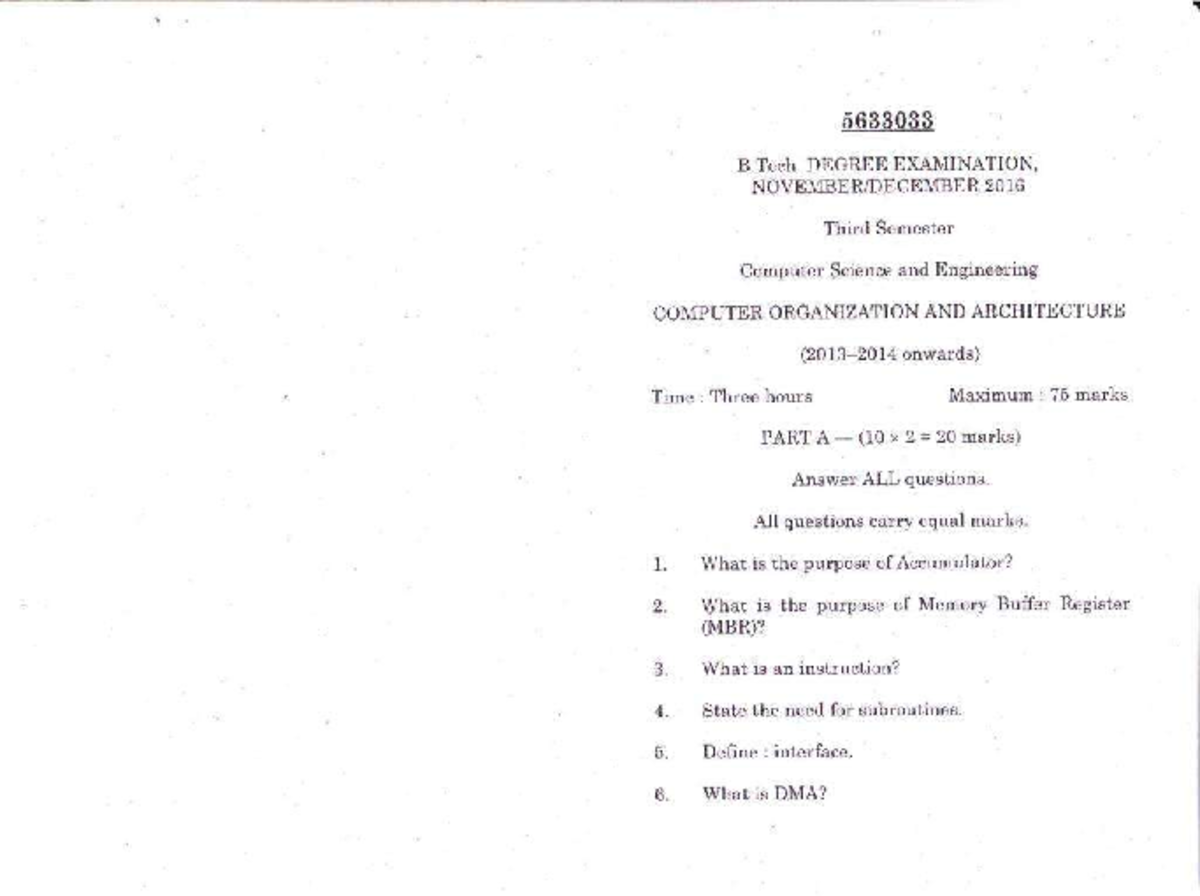 CO(QP) - Computer Organisation Question Paper Collection - Computer ...