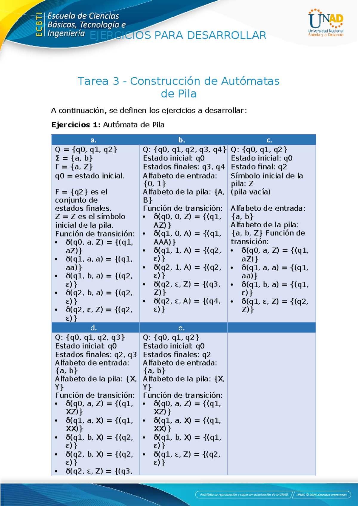 Anexo 1. Ejercicios Tarea 3 - Construcción de Autómatas de Pila - Tarea 3 - Construcción de ...