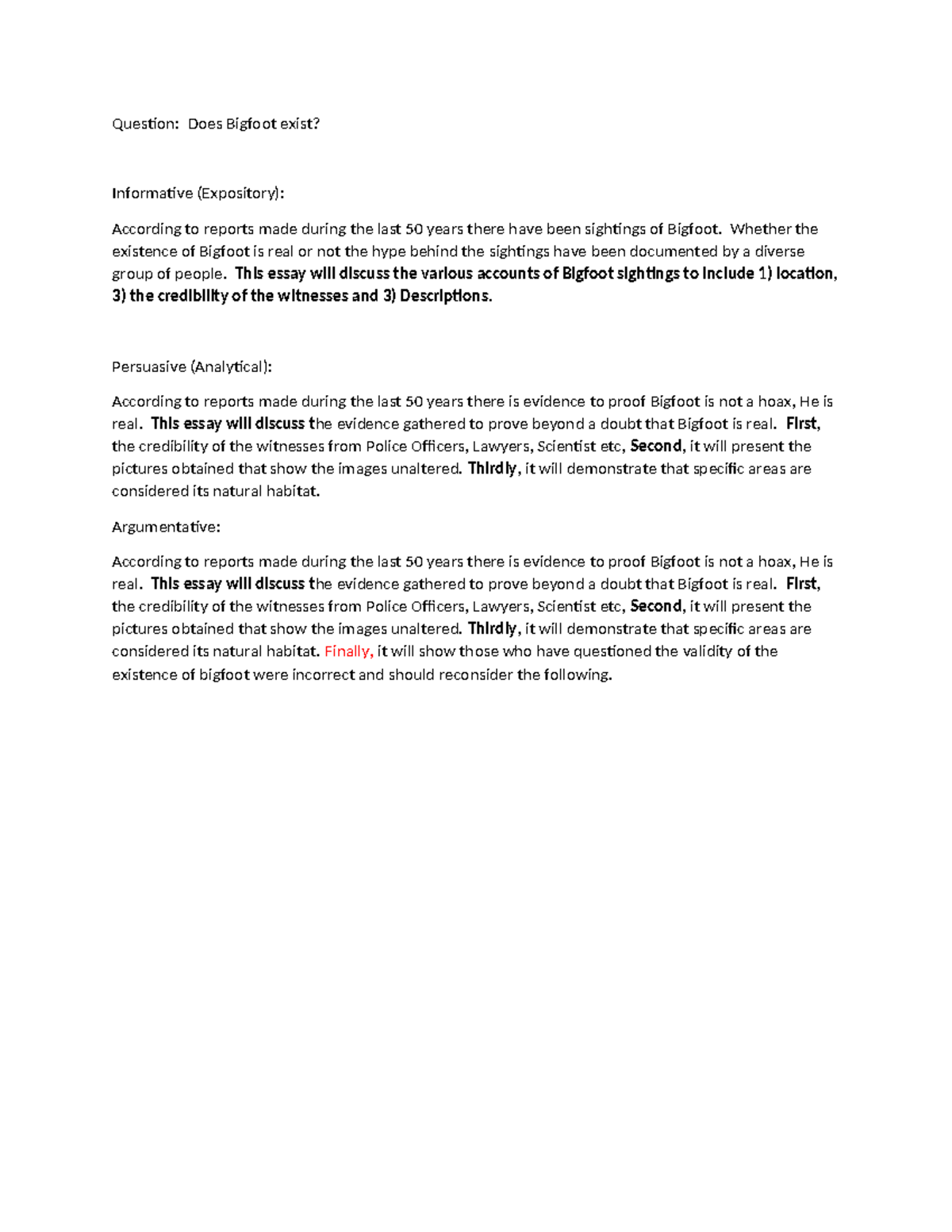 What is a thesis - idk - Question: Does Bigfoot exist? Informative ...