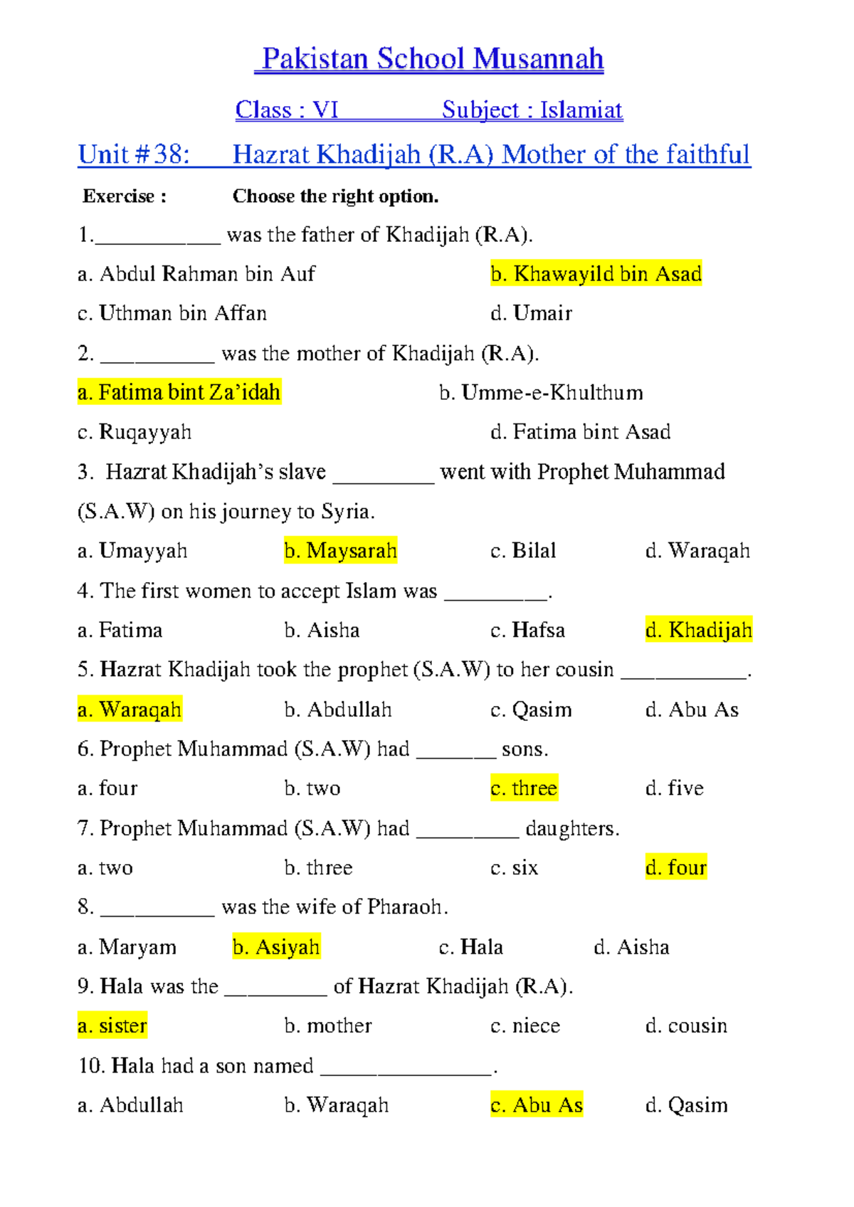 Unit # 38 - easy - Pakistan School Musannah Class : VI Subject ...