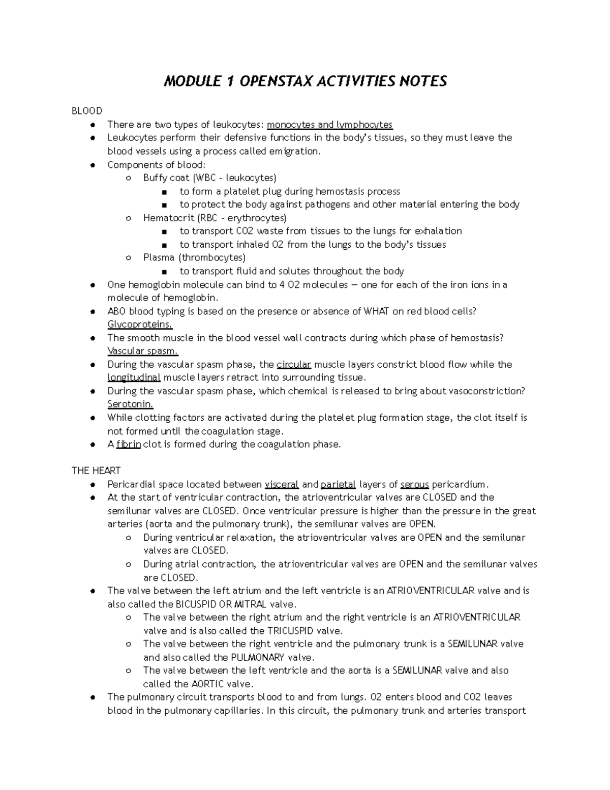Module 1 Open Stax Notes - MODULE 1 OPENSTAX ACTIVITIES NOTES BLOOD ...
