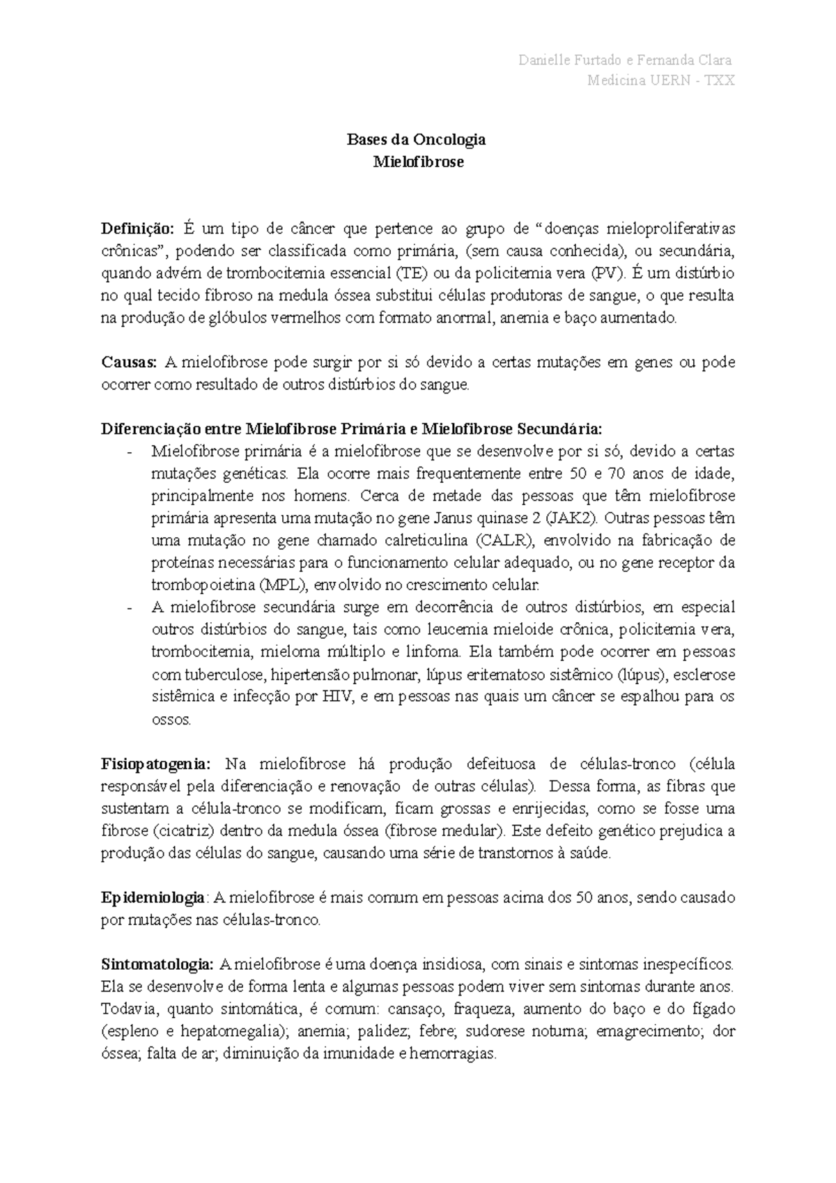 Mielofibrose - Oncologia - Danielle Furtado e Fernanda Clara Medicina ...