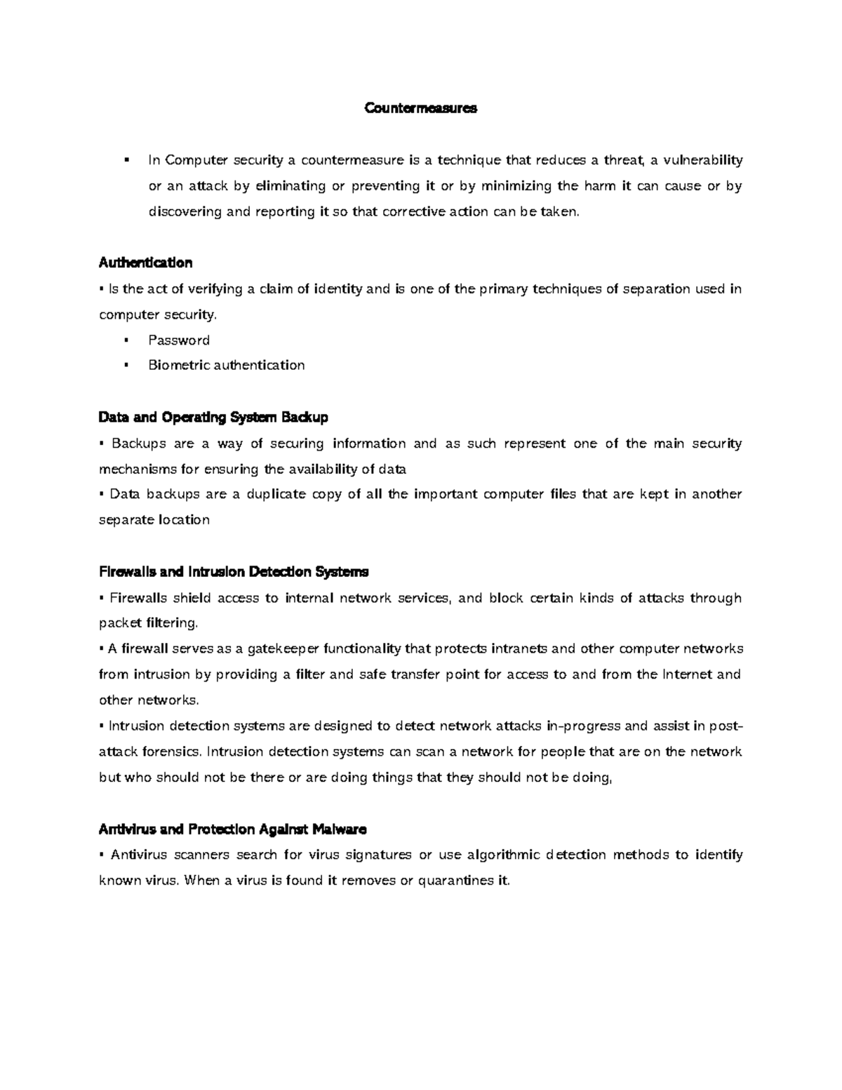 Countermeasures - INTECH 3100 - Fundamentals of Information and Network ...