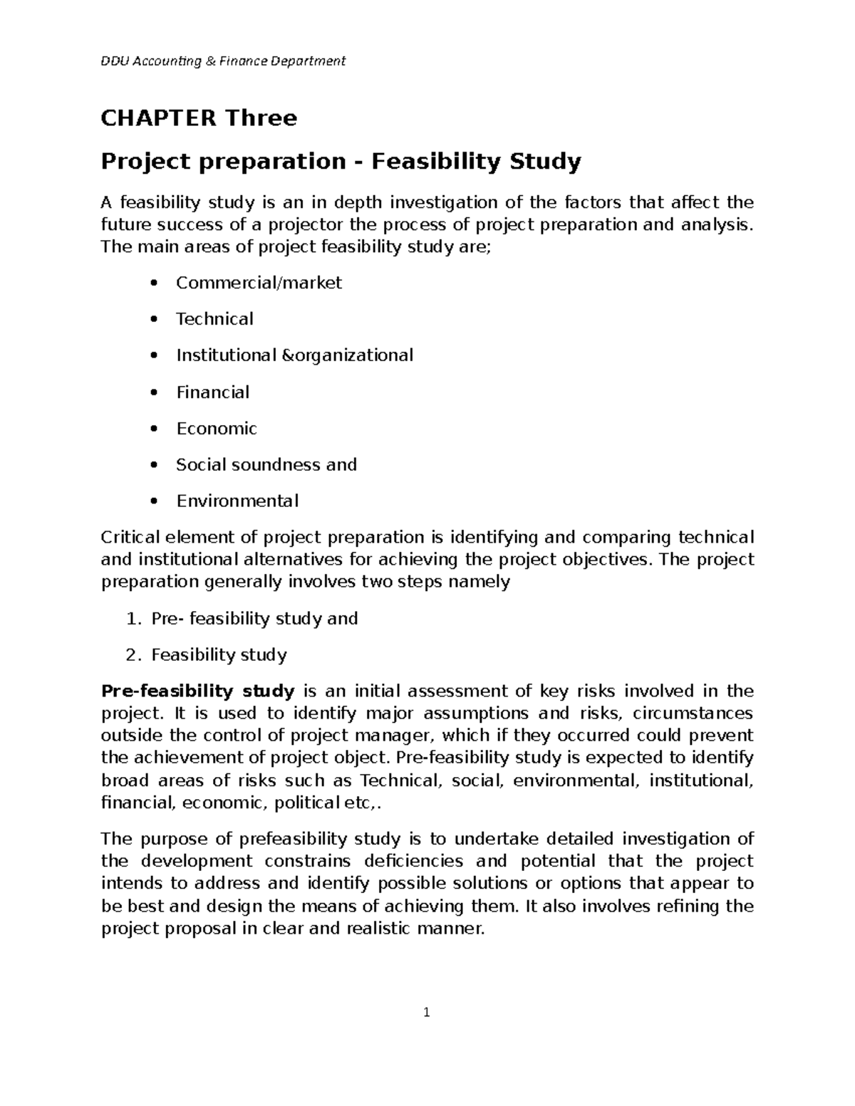 Chapter Three project analysis - CHAPTER Three Project preparation - Feasibility Study A ...