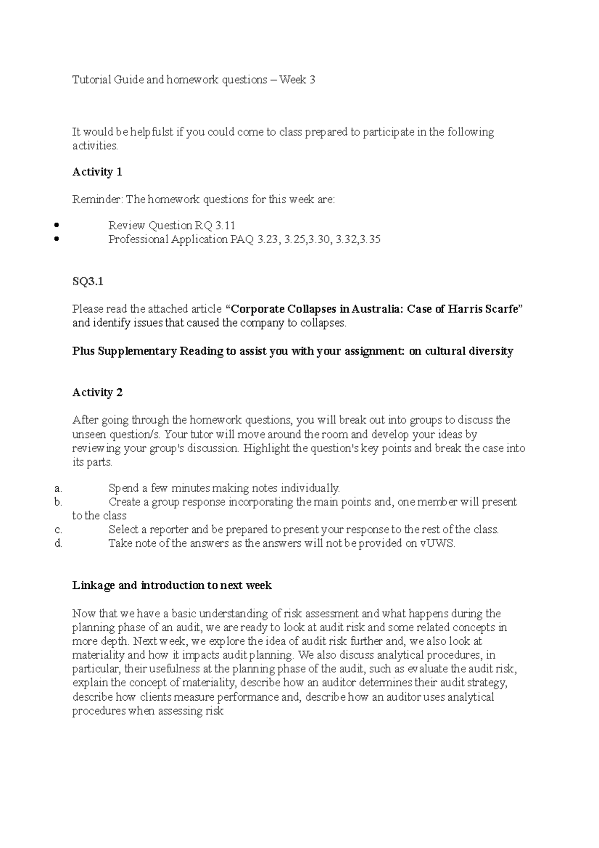 Week 3 - Tutorial Guide and HW Questions - 200535 - UWS - Studocu