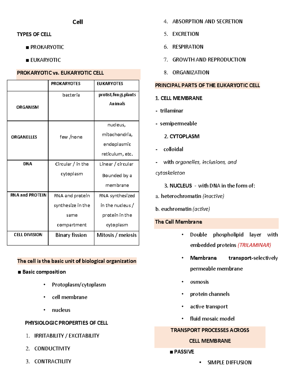 Anatomy and Physiology-CELL- Reviewer - Cell TYPES OF CELL PROKARYOTIC ...