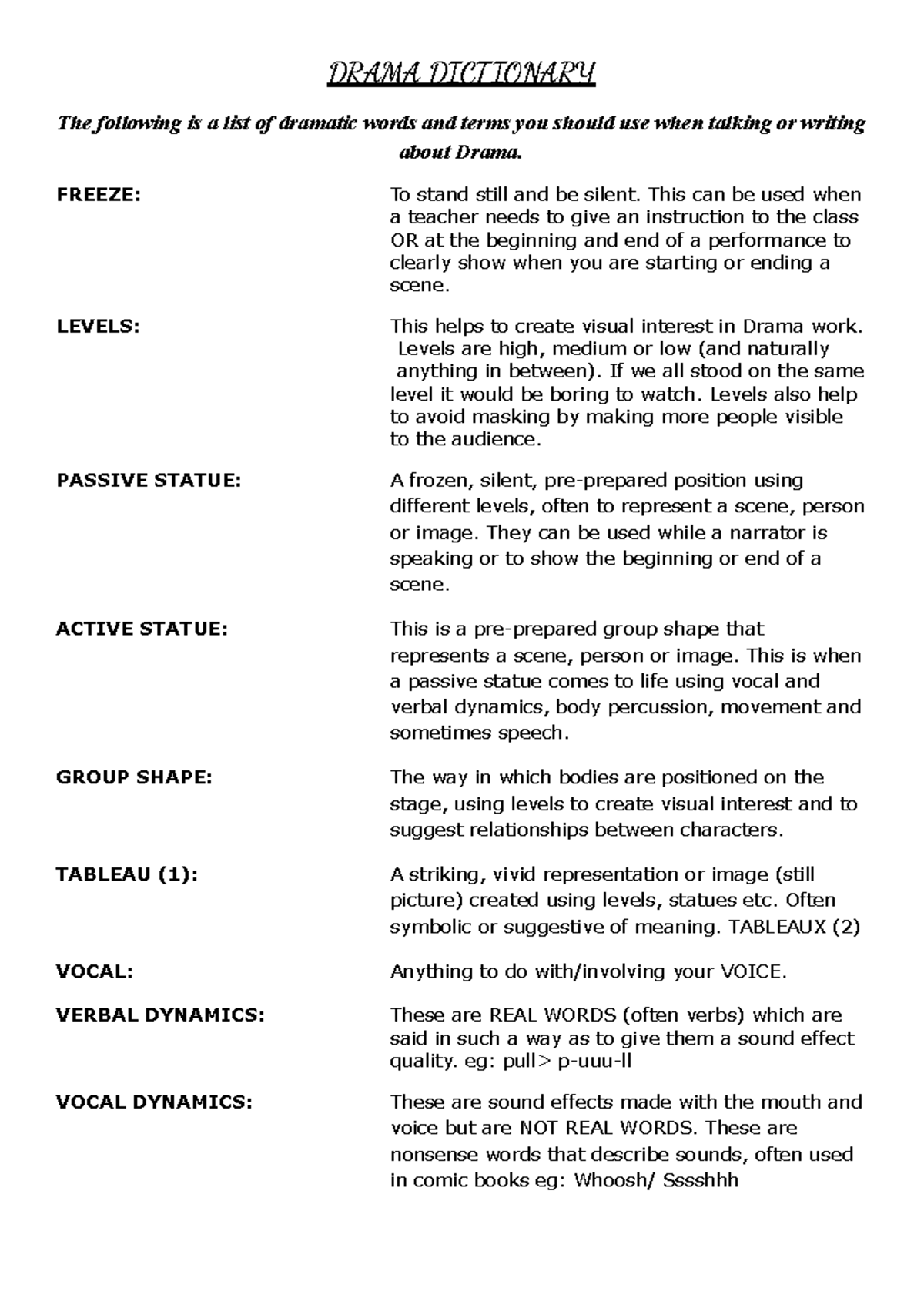 Drama Dictionary - notes - DRAMA DICTIONARY The following is a list of ...