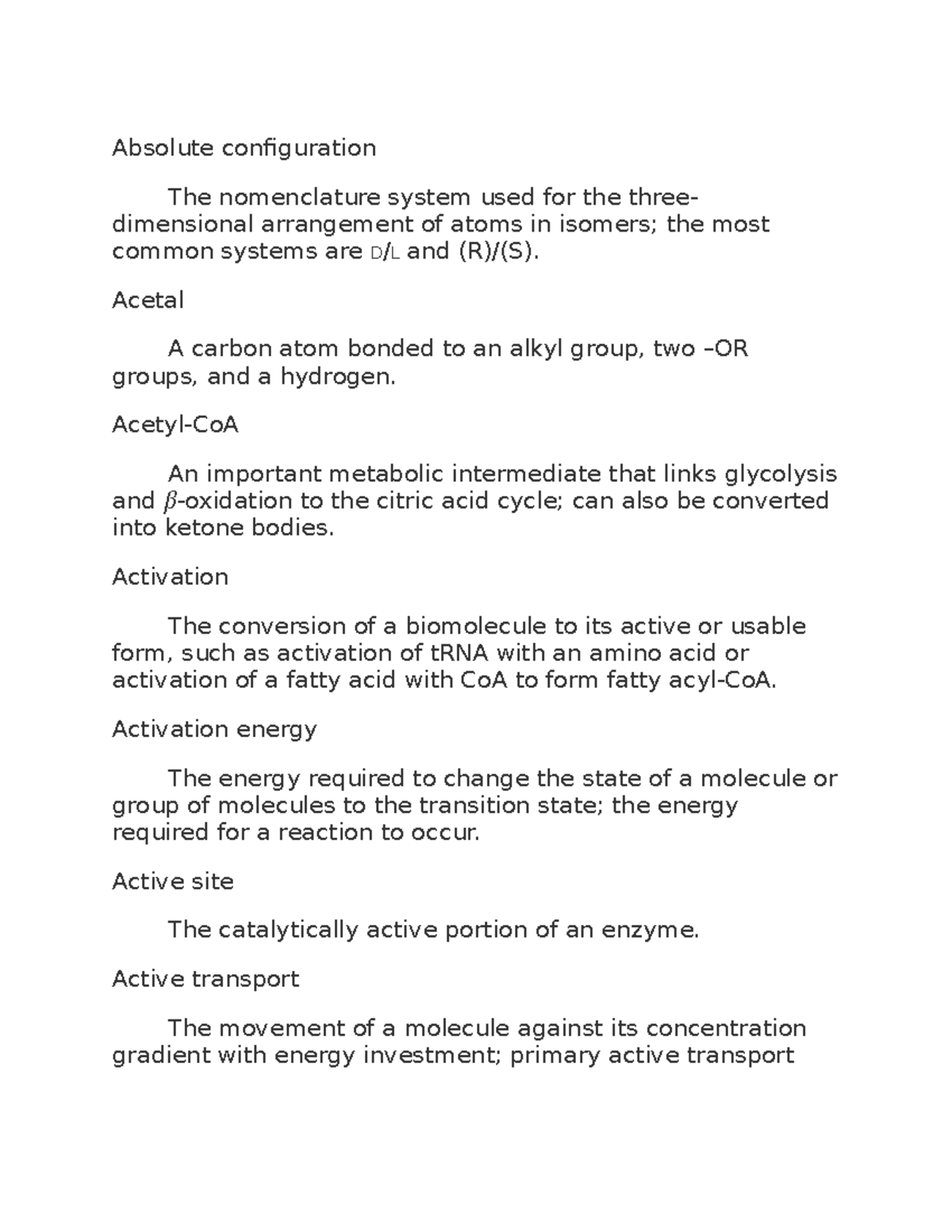 Biochem glossary - Absolute configuration The nomenclature system used ...