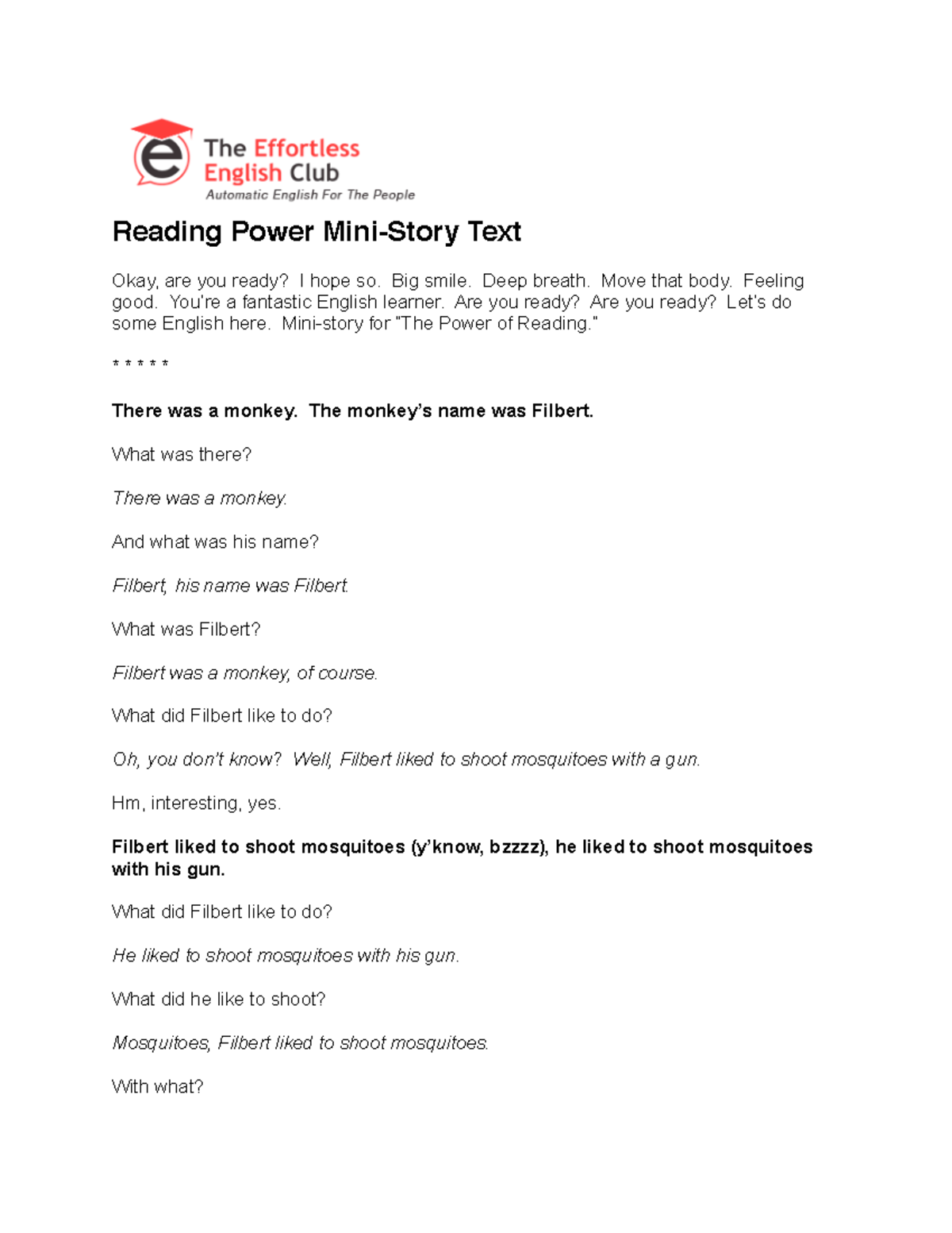 Reading Power MS Text - Dhsydy - Reading Power Mini-Story Text Okay ...