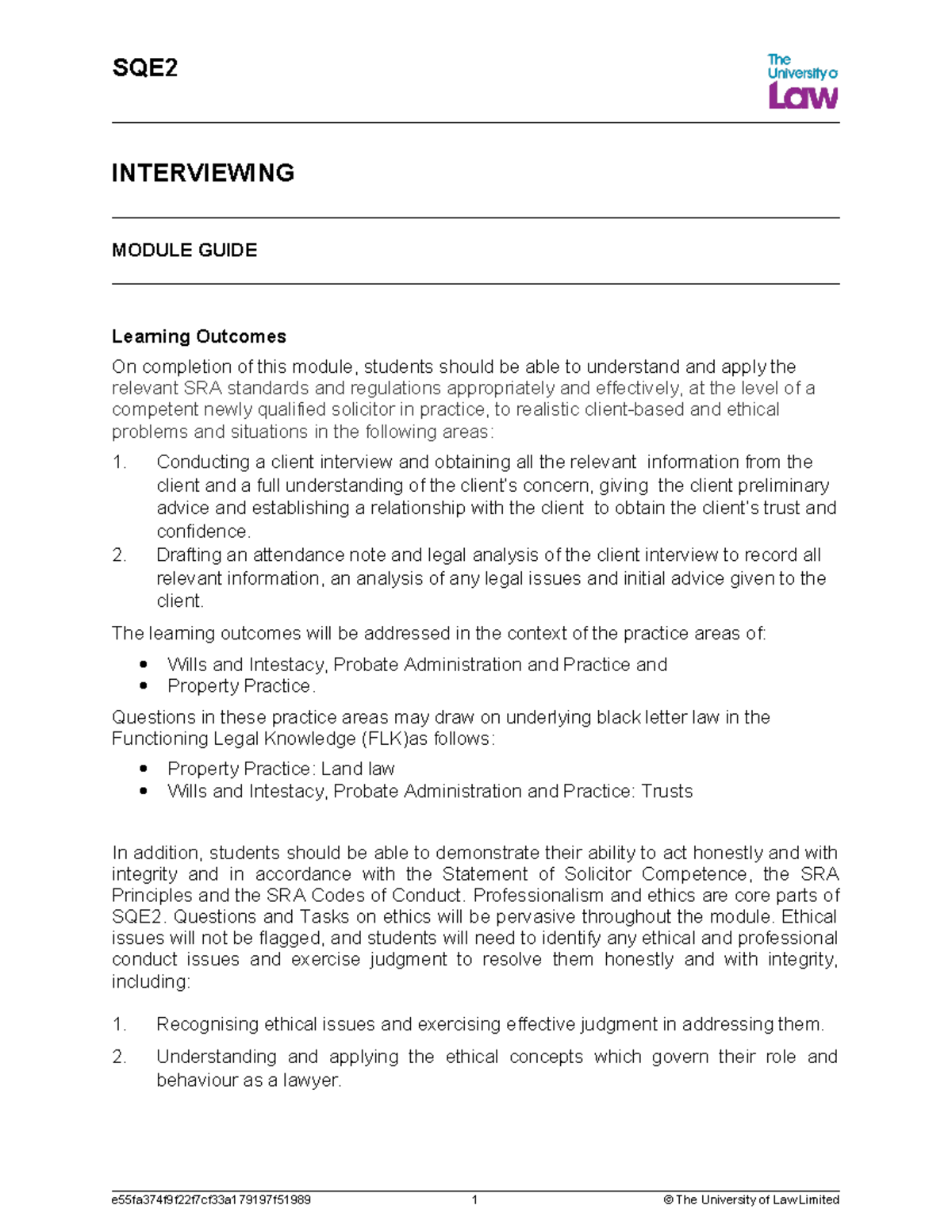 5. Interviewing - ASA - INTERVIEWING MODULE GUIDE Learning Outcomes On completion of this module ...