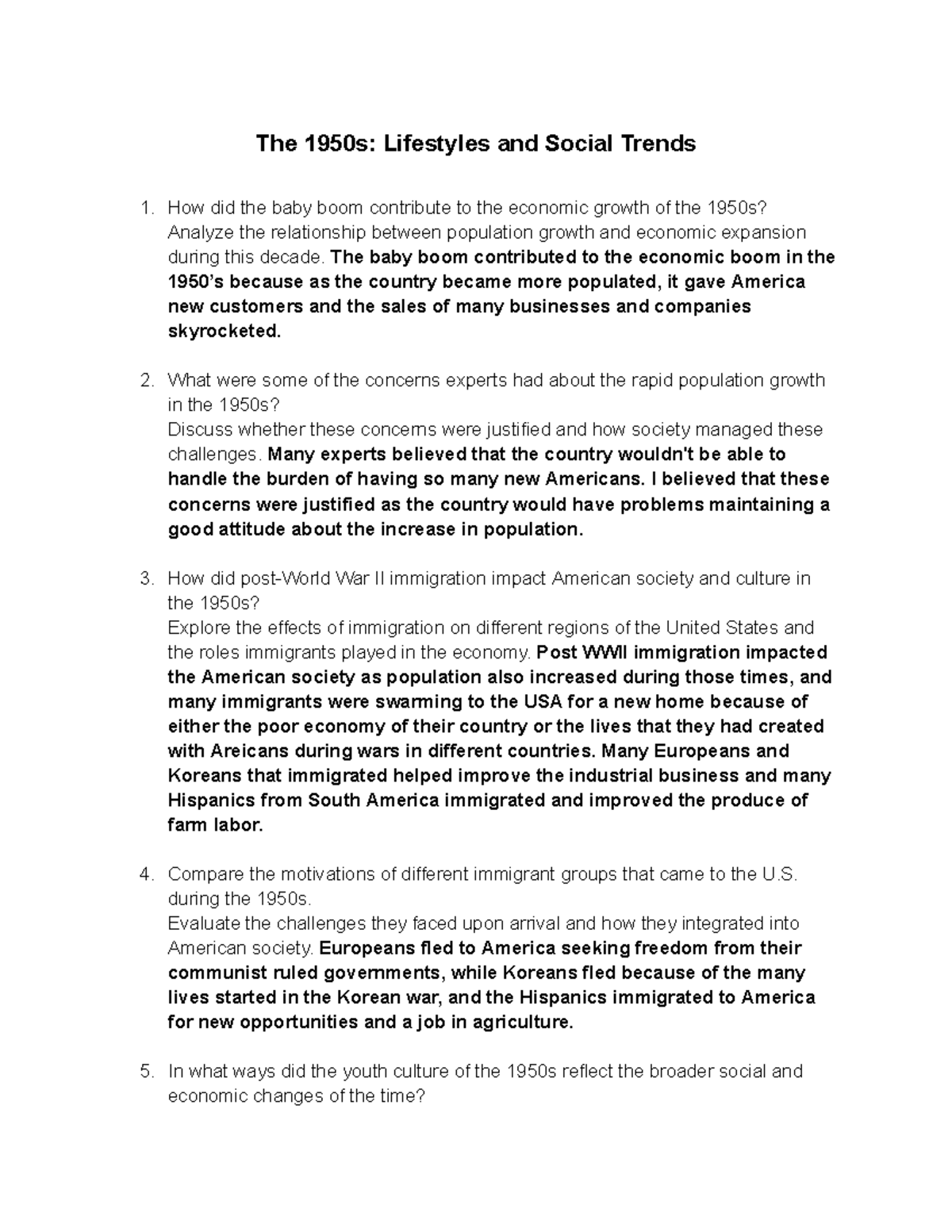 Miles Anderson - The 1950s Lifestyles and Social Trends Analysis Questions - The 1950s ...