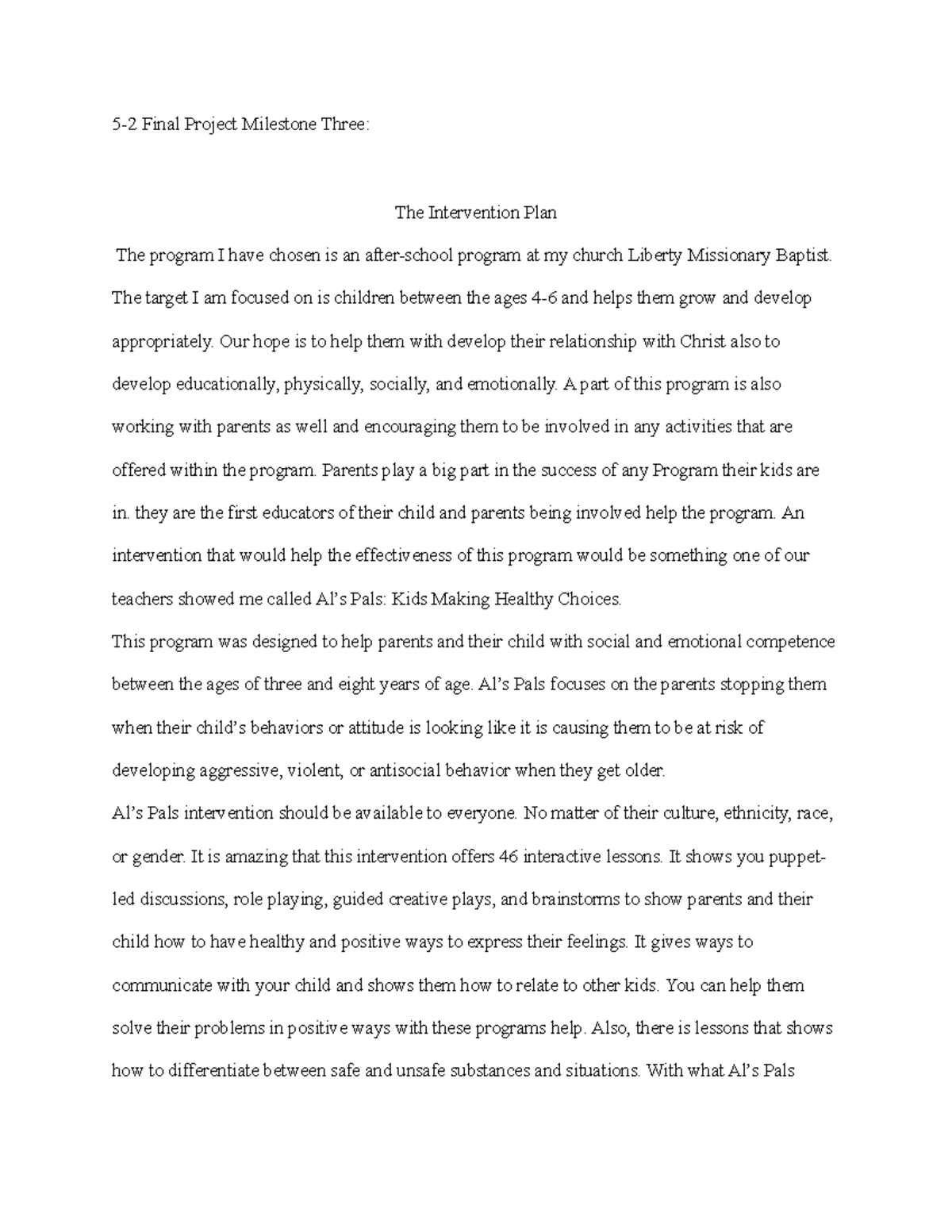 Intervention plan week 5 - 5-2 Final Project Milestone Three: The ...