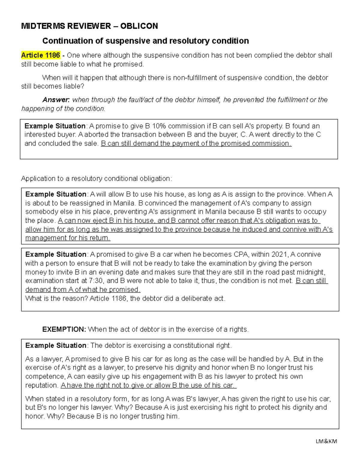 Obligations and Contracts - MIDTERMS REVIEWER – OBLICON Continuation of ...