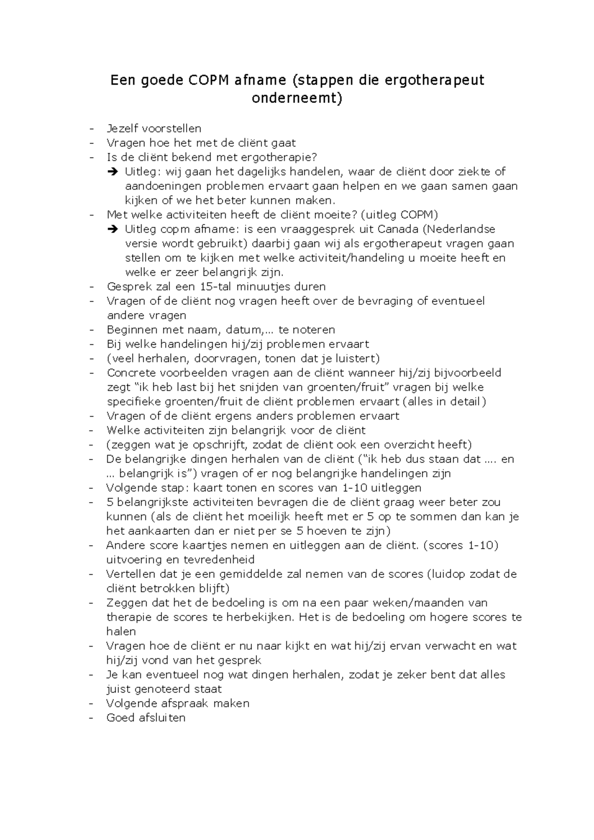 Een goede COPM afname - Met welke activiteiten heeft de cliënt moeite ...