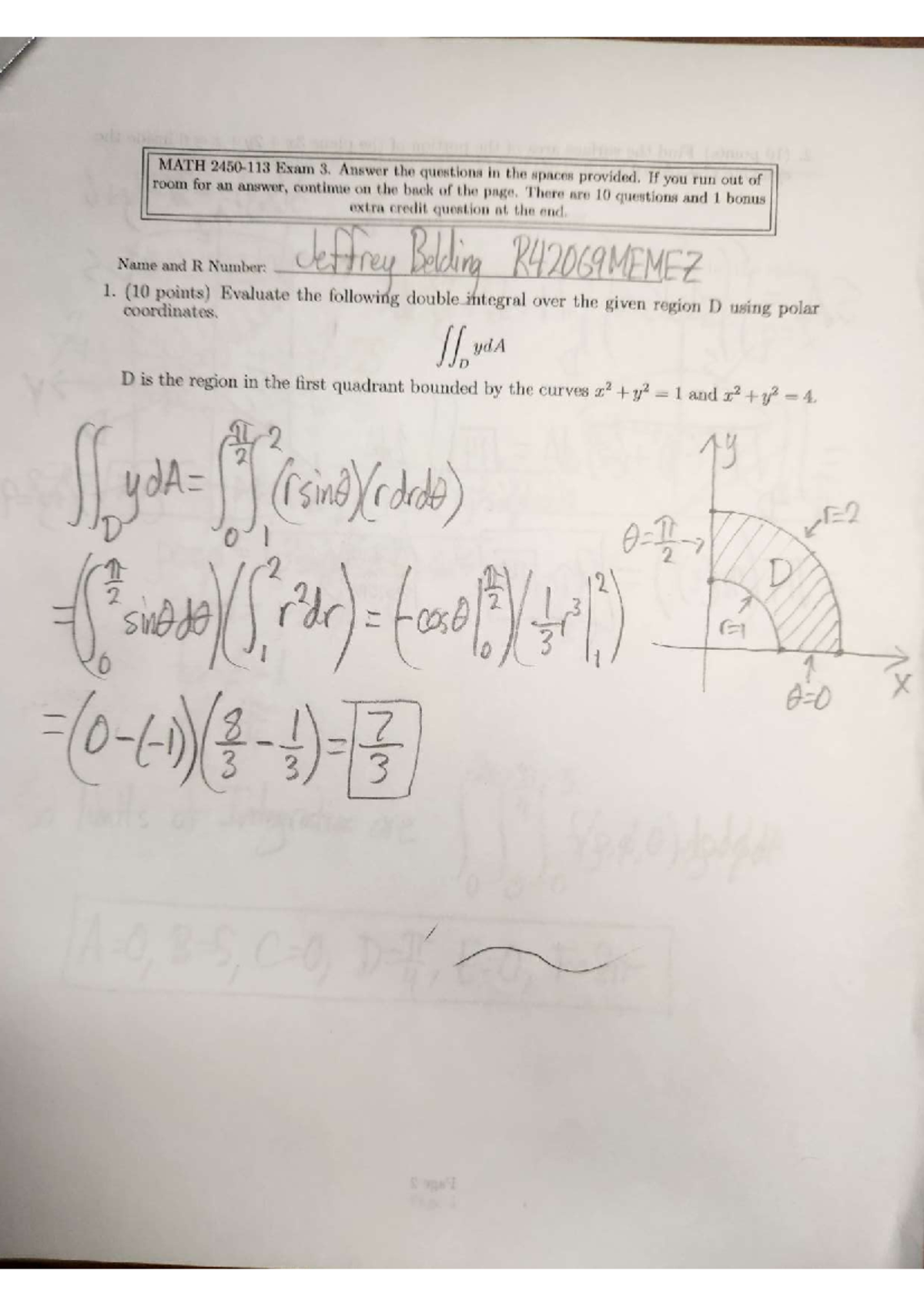 calc 3 Exam3 Answers - Loney MATH Exam 3. Answer the questions in the ...