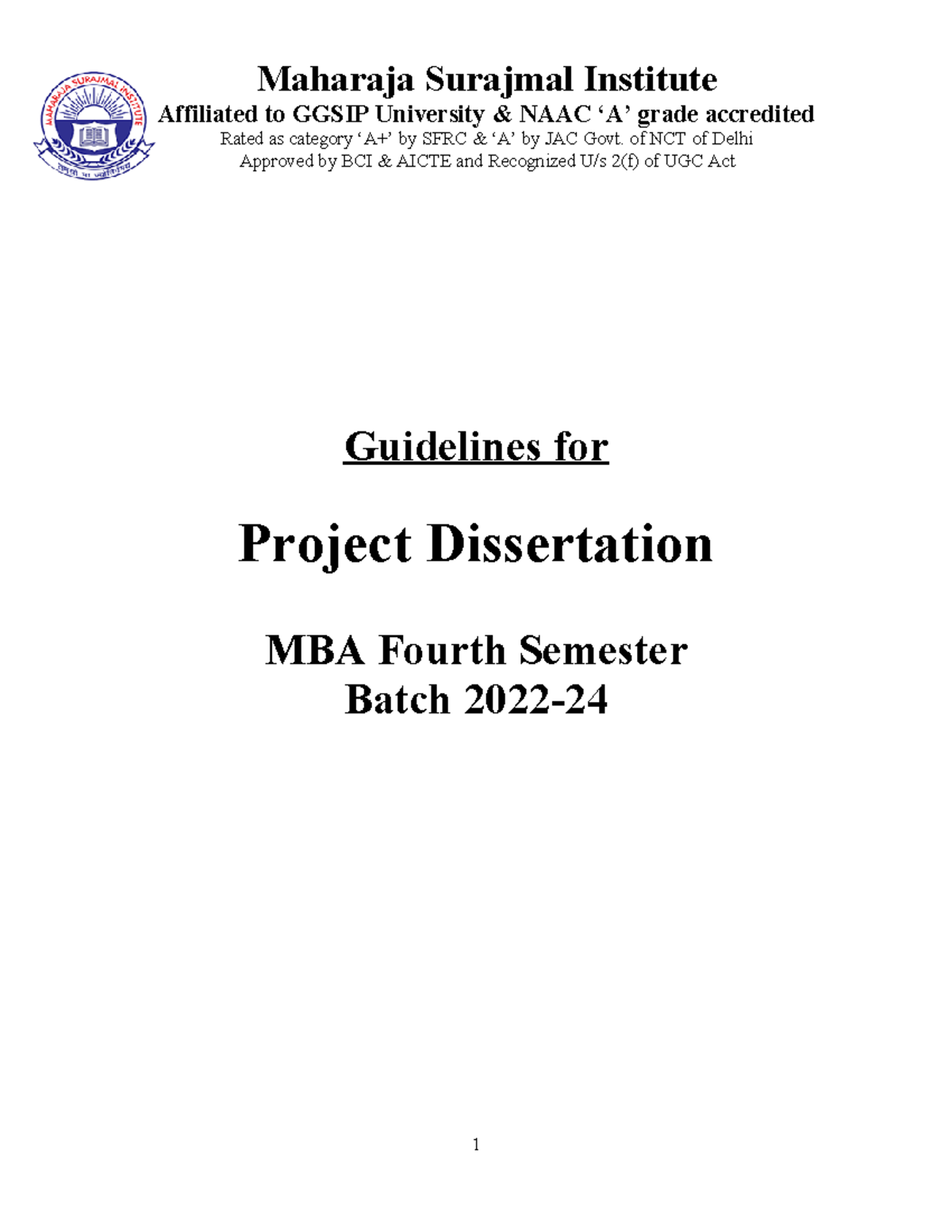 Project Dissertation Guidelines (Major Project) - Affiliated to GGSIP ...