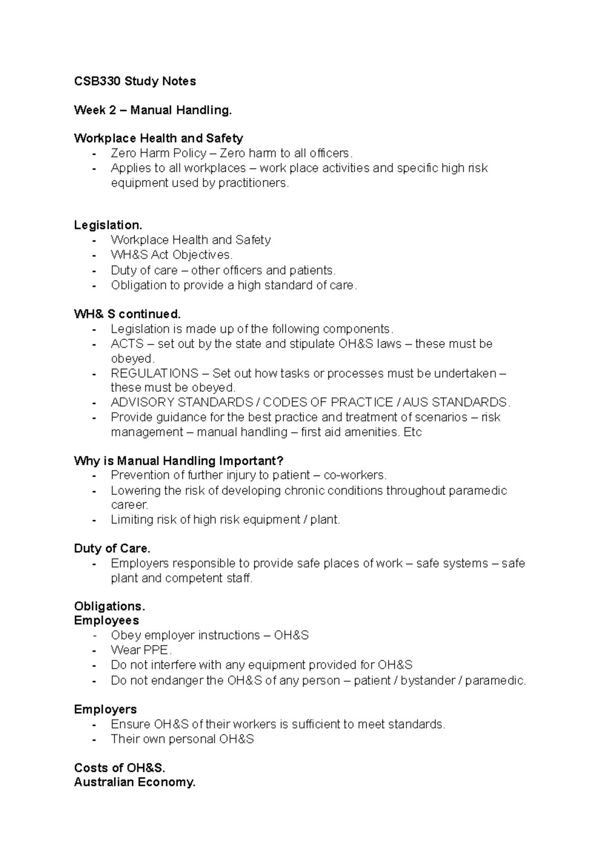 CSB330 Foundations of Paramedic Practice 1 - study notes - CSB330 Study ...