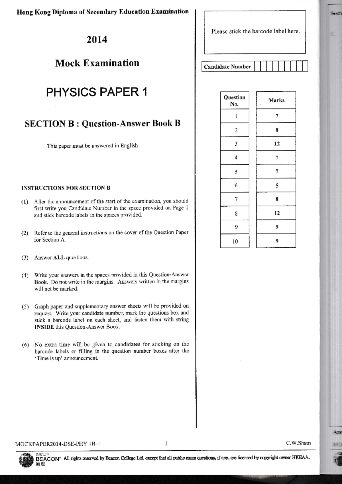 Mockpaper 2014-DSE-PHY 1B - Discovering Physics - Studocu