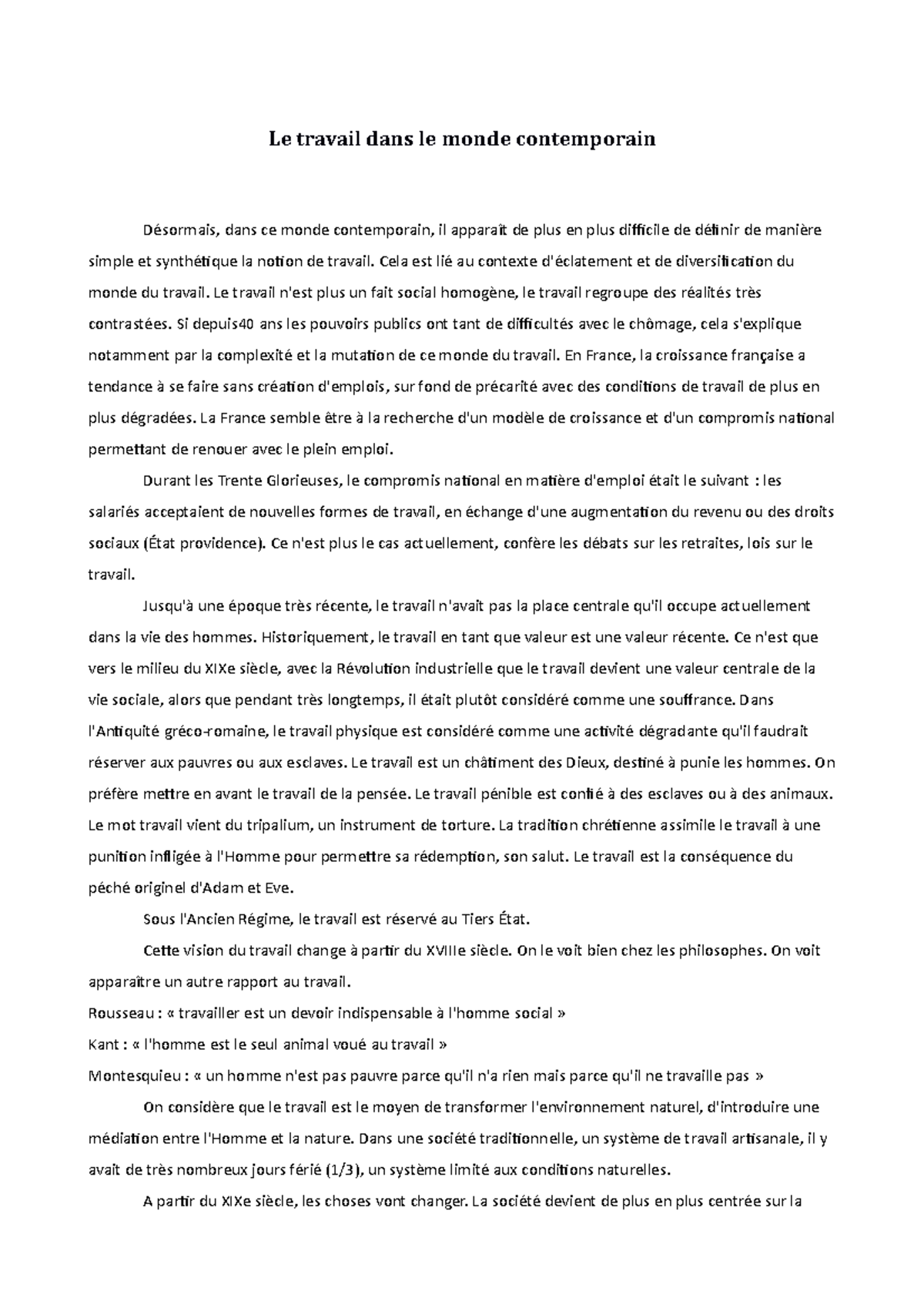Cours 4 Le travail dans le monde contemporain - Le travail dans le ...