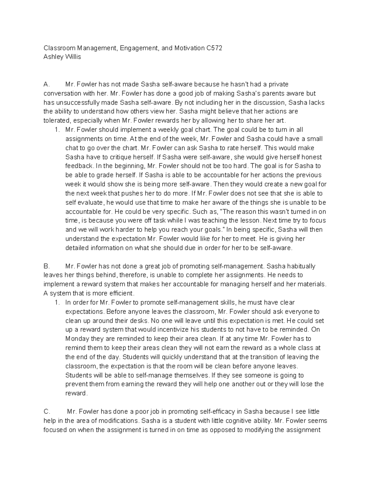 Classroom Management Task 2 - Classroom Management, Engagement, and ...