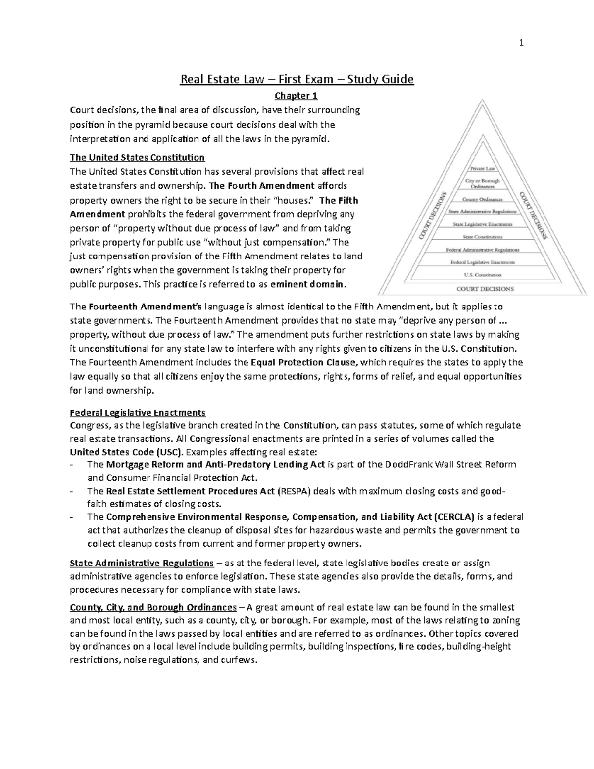 Real Estate Law - First Exam Study Guide - Real Estate Law – First Exam ...