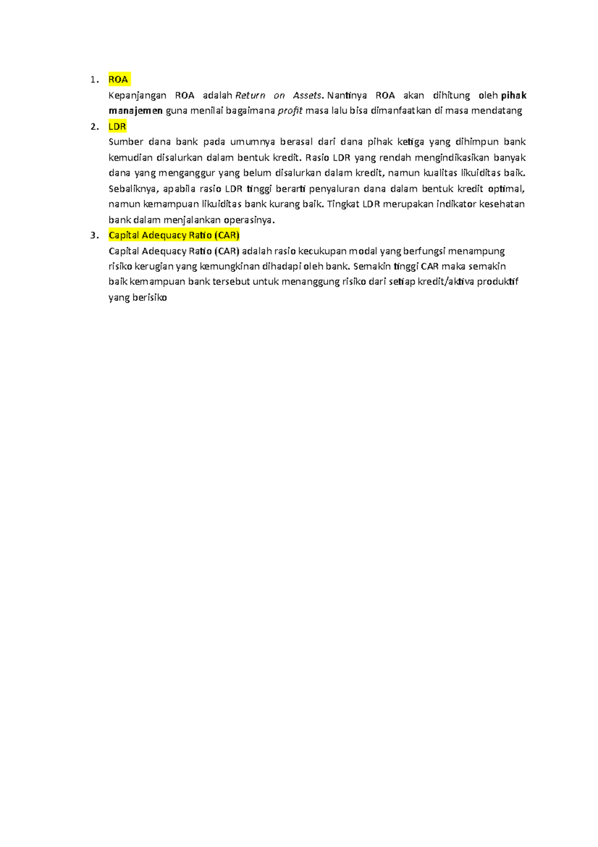 ROA - ekonomi - 1. ROA Kepanjangan ROA adalah Return on Assets ...