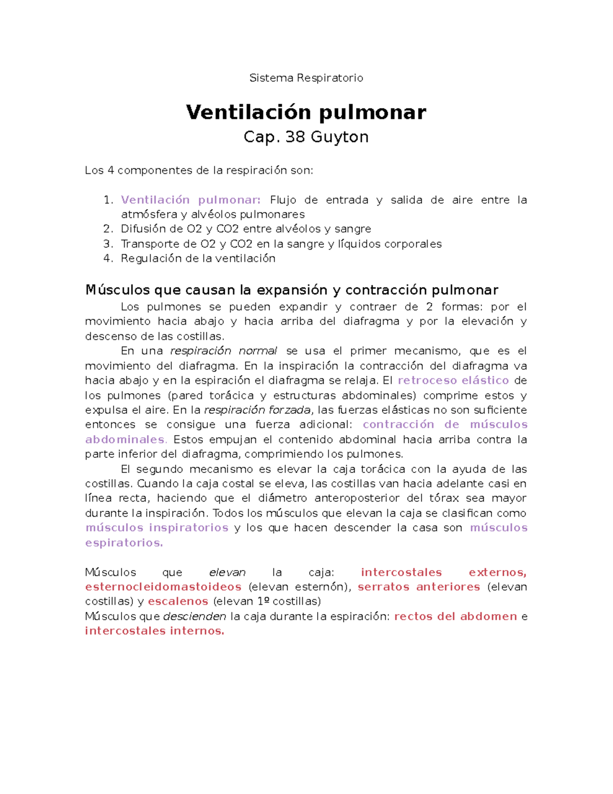 Ventilacion pulmonar - Sistema Respiratorio Ventilación pulmonar Cap. 38 Guyton Los 4 ...