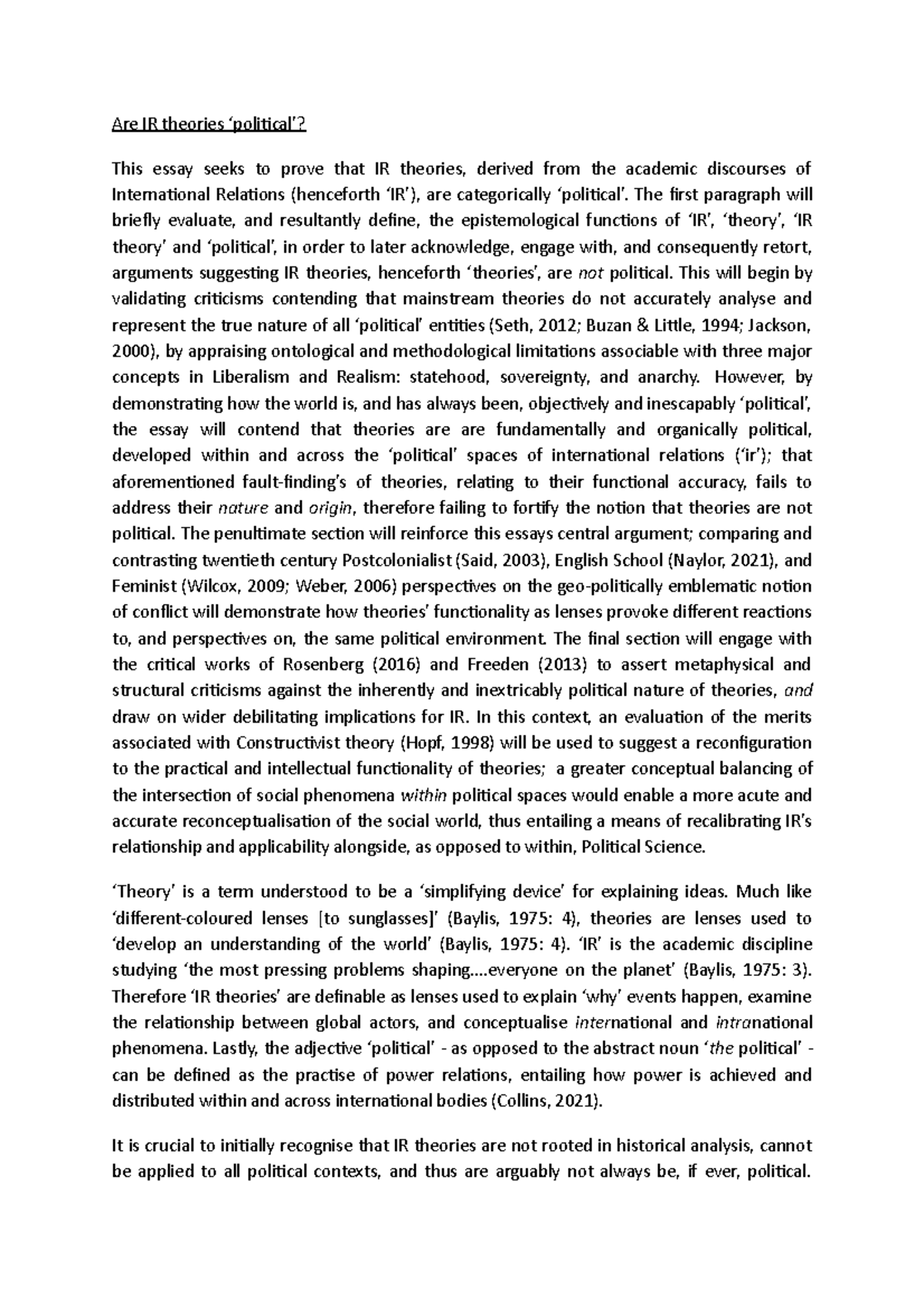 Are IR theories ‘political’? - The first paragraph will briefly ...